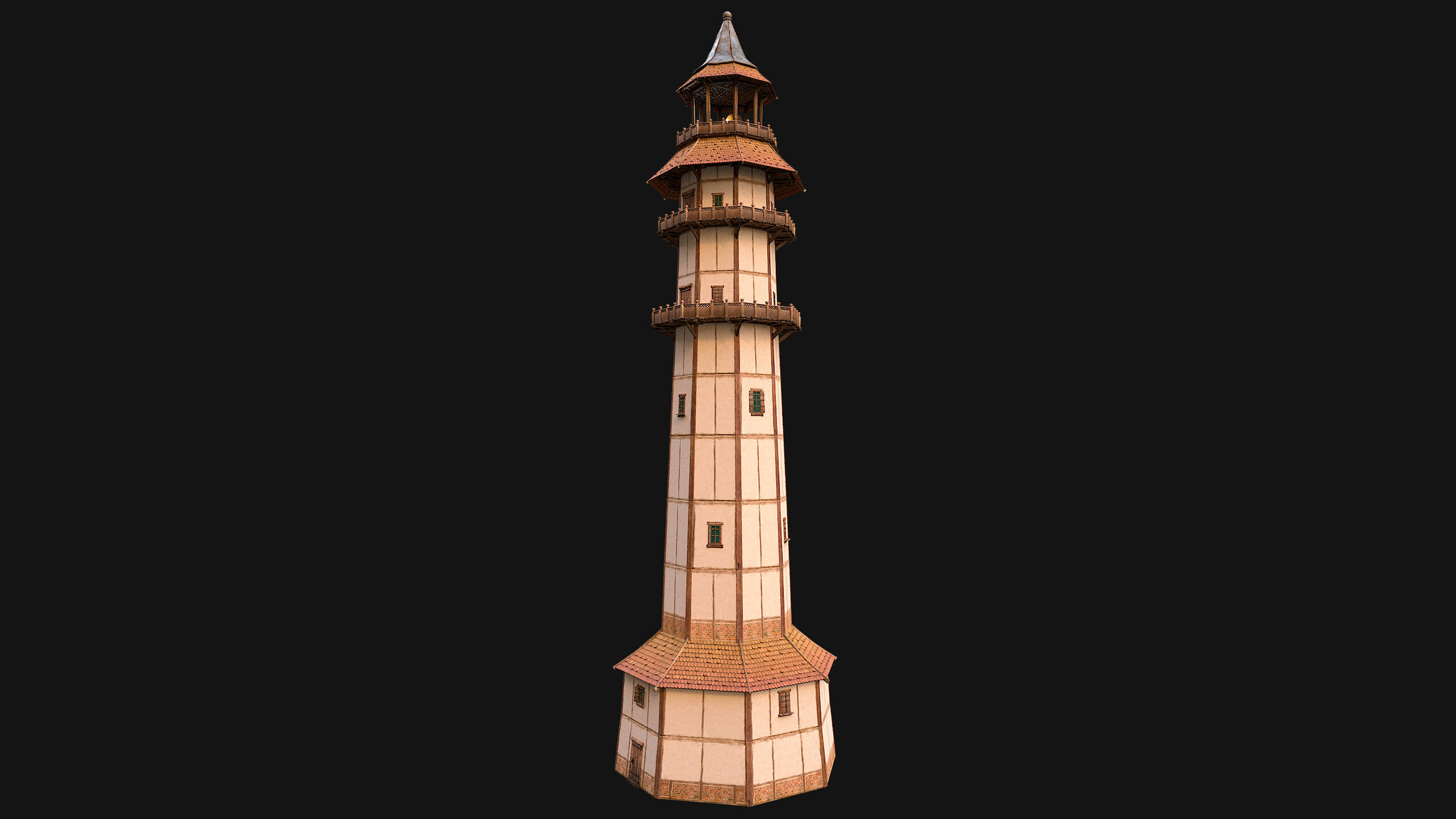 Medieval Lighthouse Tower With Interior - 3D Model by Dereza