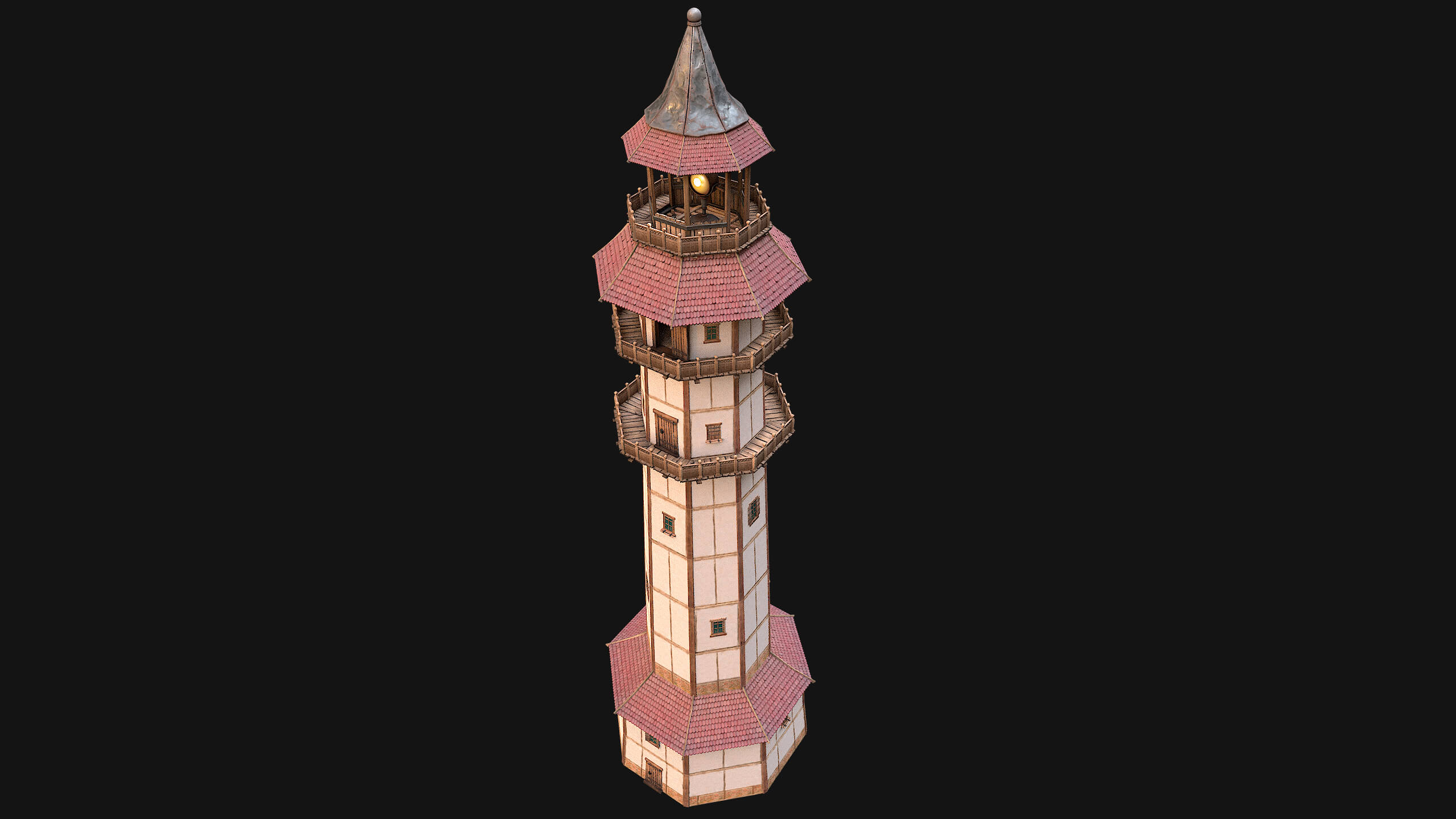 Medieval Lighthouse Tower With Interior - 3D Model by Dereza