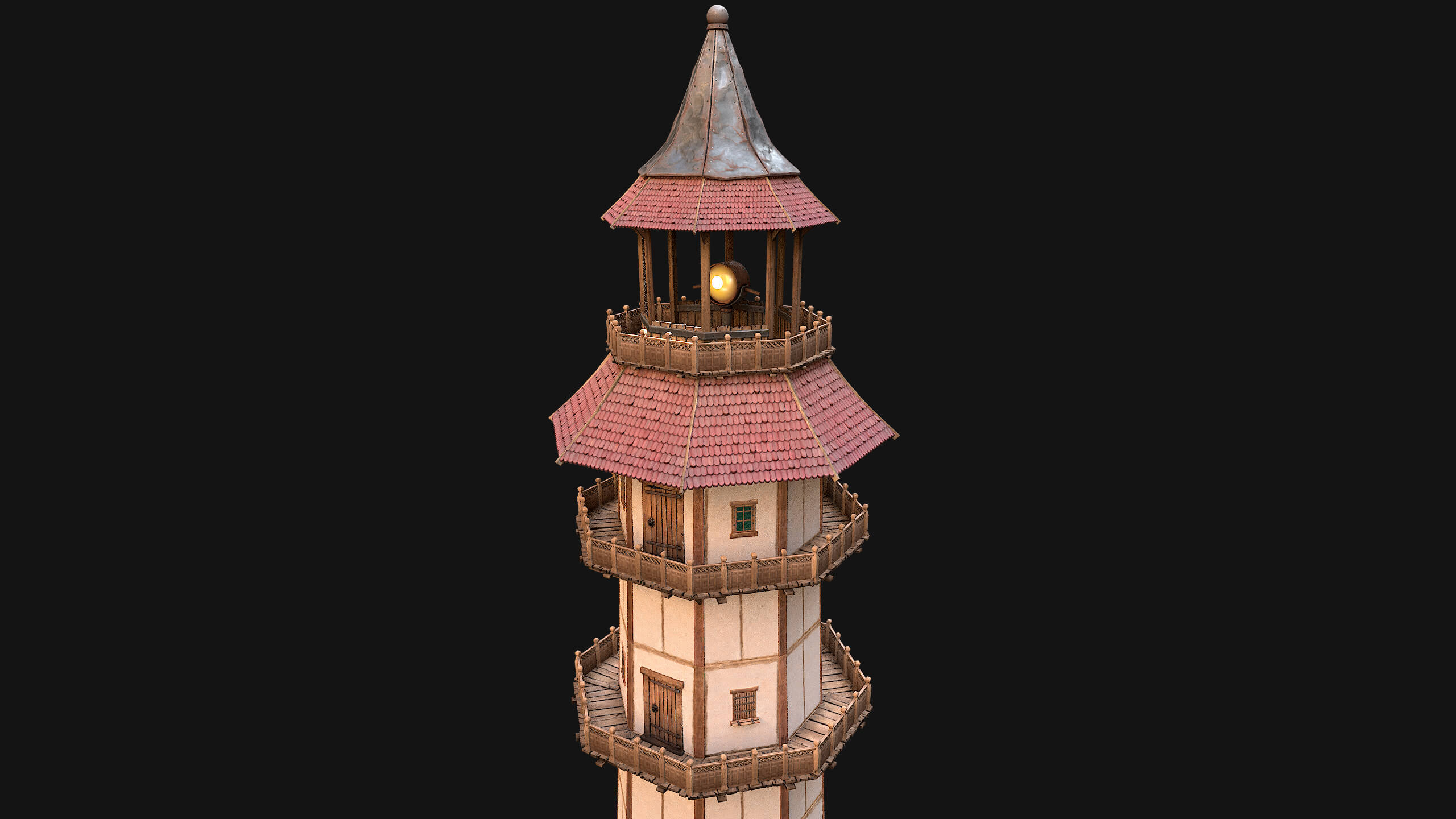 Medieval Lighthouse Tower With Interior - 3D Model by Dereza