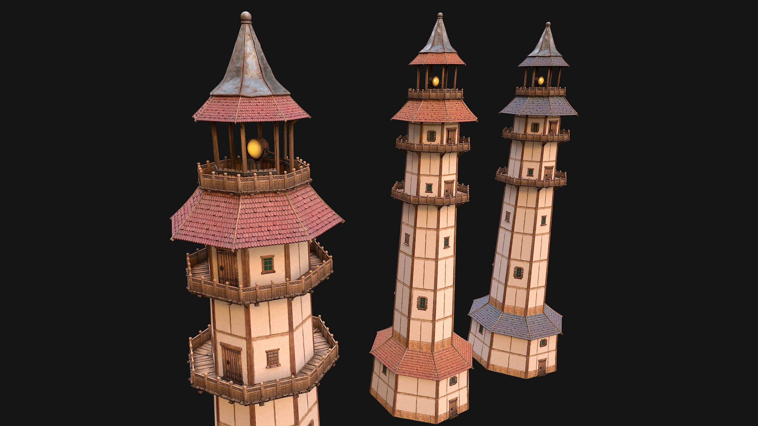 Medieval Lighthouse Tower With Interior - 3D Model by Dereza