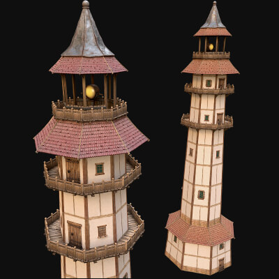 Medieval Lighthouse Tower With Interior - 3D Model by Dereza