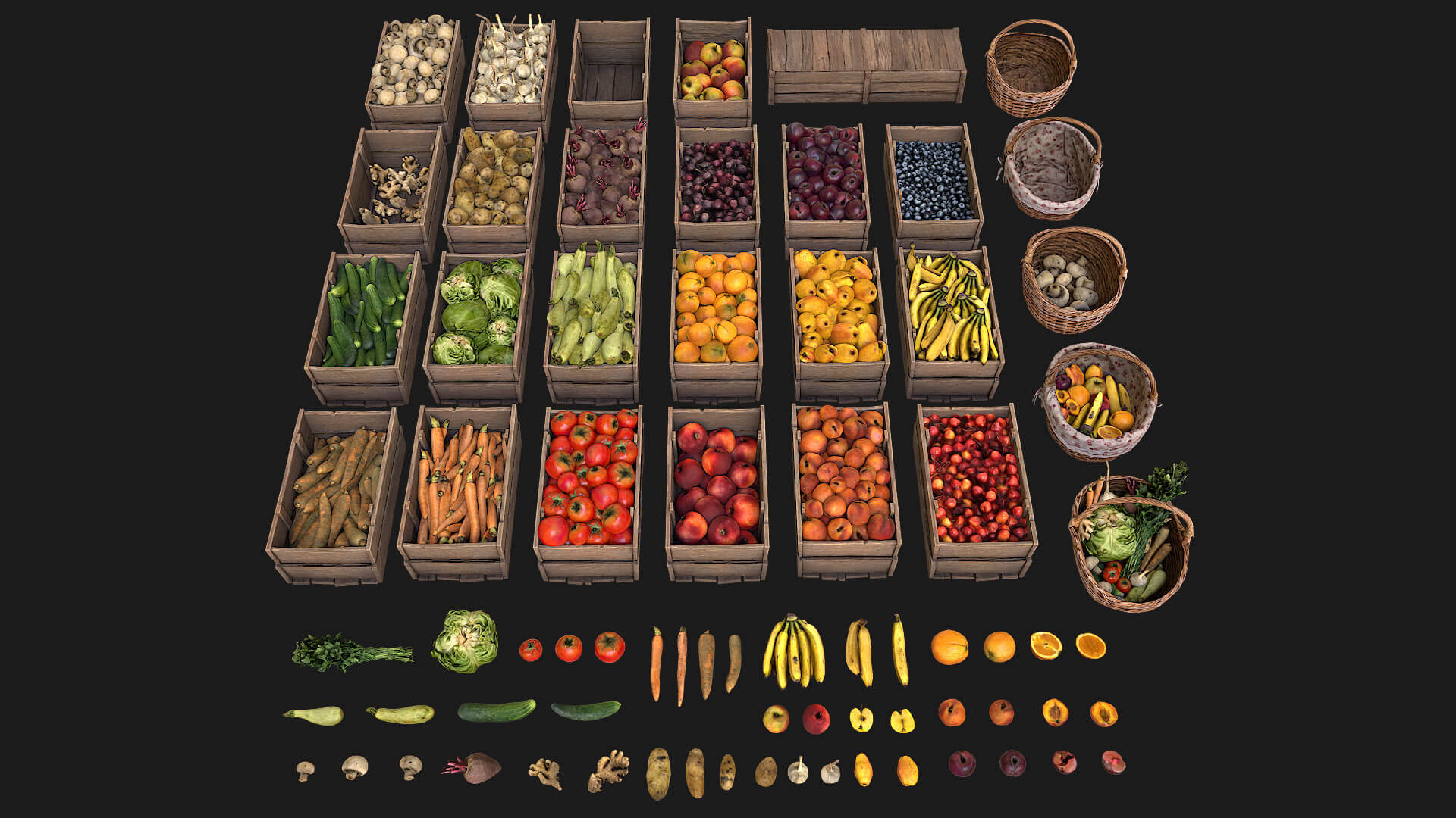 Medieval Market Fruit and Vegetable Stalls - 3D Model by Dereza