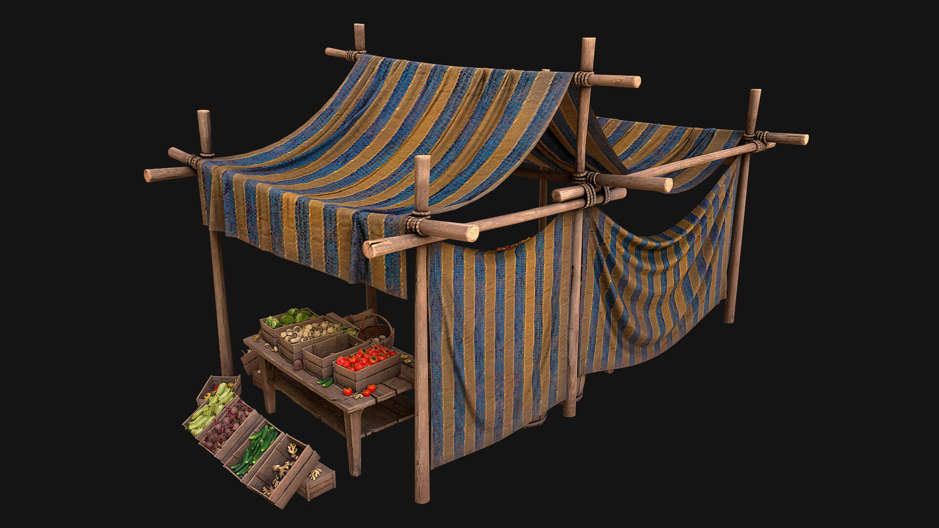 Medieval Market Fruit and Vegetable Stalls - 3D Model by Dereza