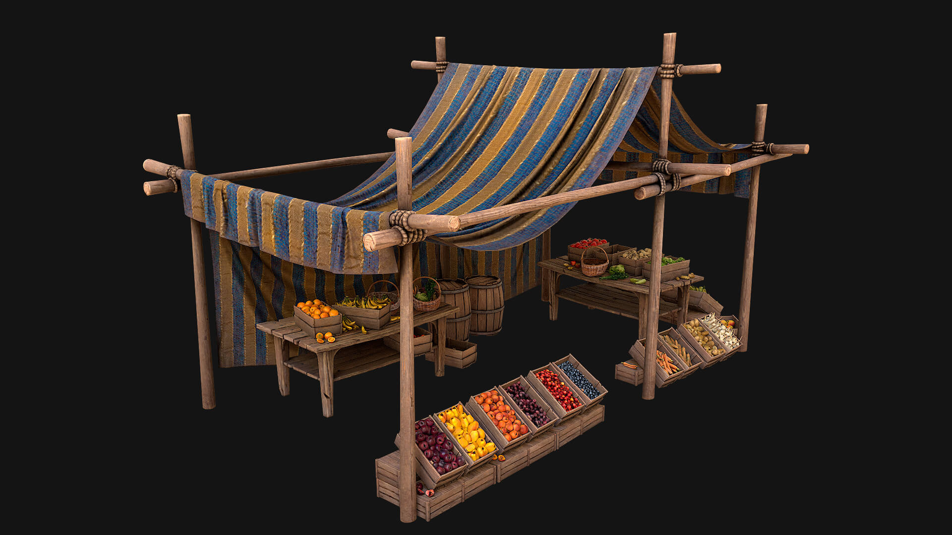 Medieval Market Fruit and Vegetable Stalls - 3D Model by Dereza