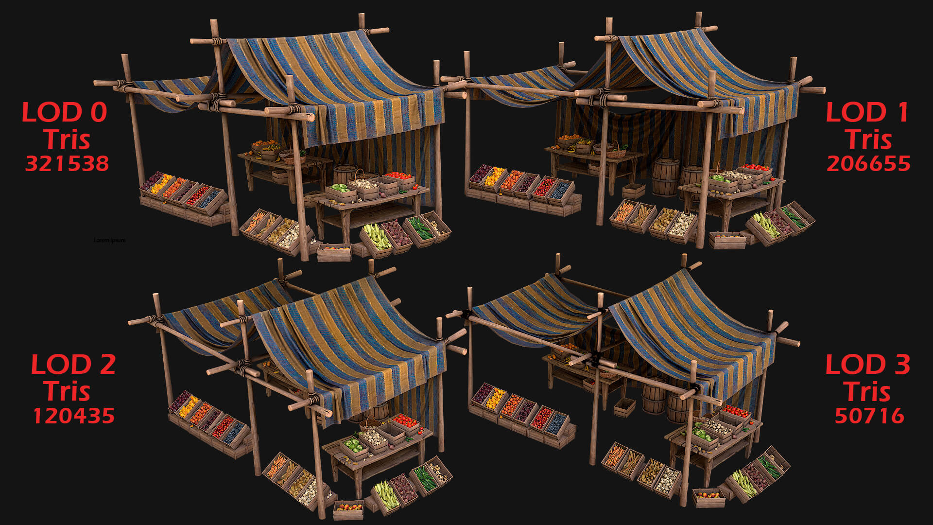 Medieval Market Fruit and Vegetable Stalls - 3D Model by Dereza