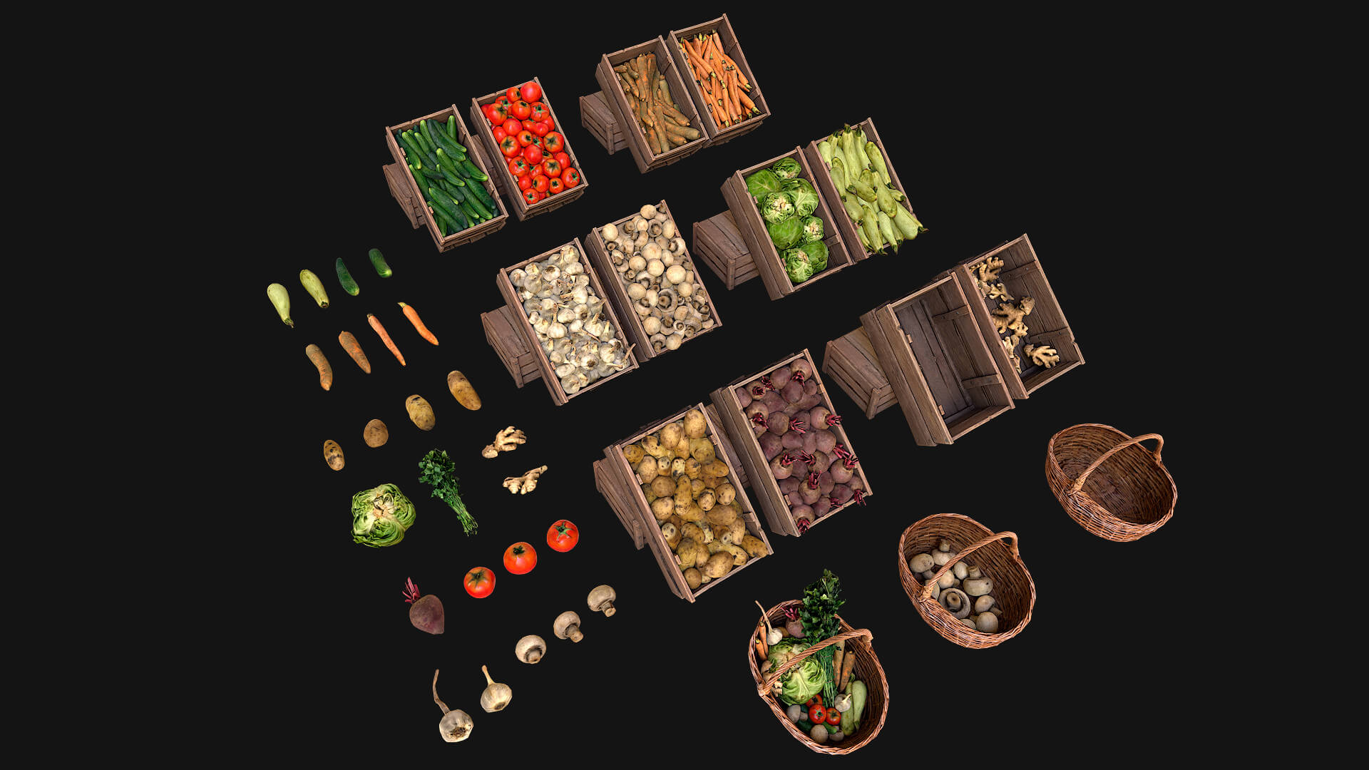 Medieval Market Fruit and Vegetable Stalls - 3D Model by Dereza