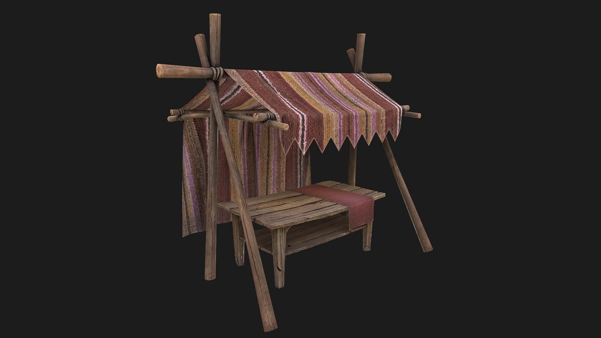 Medieval Market Stall Purple Lines - 3D Model by Dereza