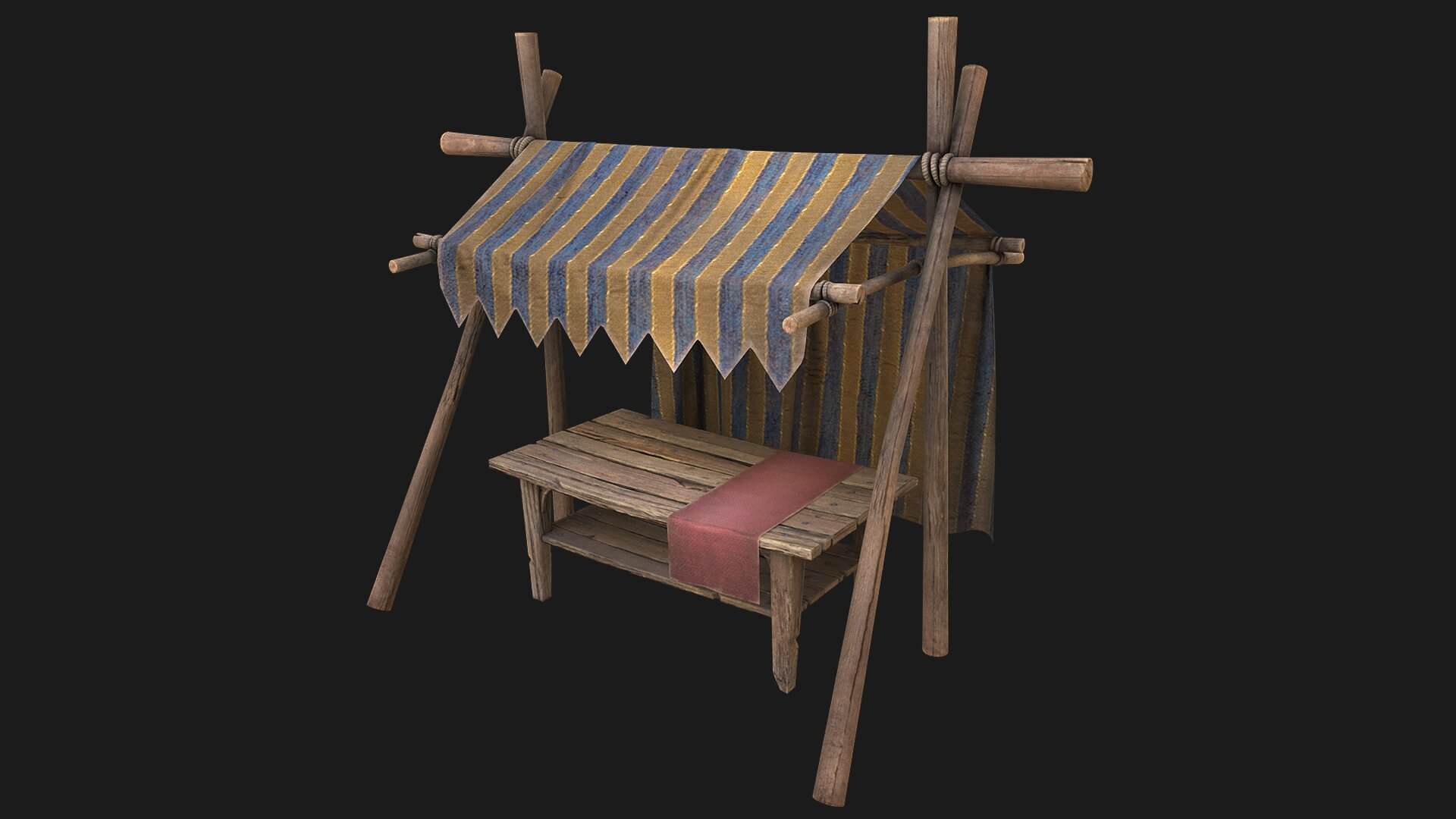 Medieval Market Stall Blue Yellow - 3D Model by Dereza
