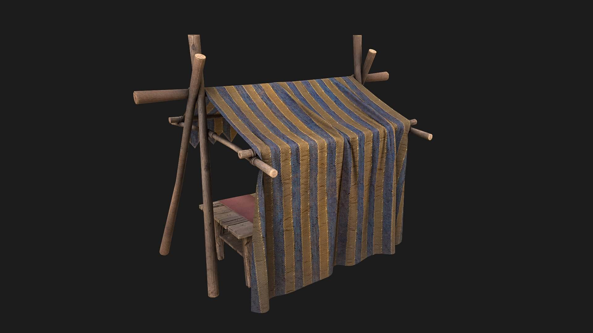 Medieval Market Stall Blue Yellow - 3D Model by Dereza
