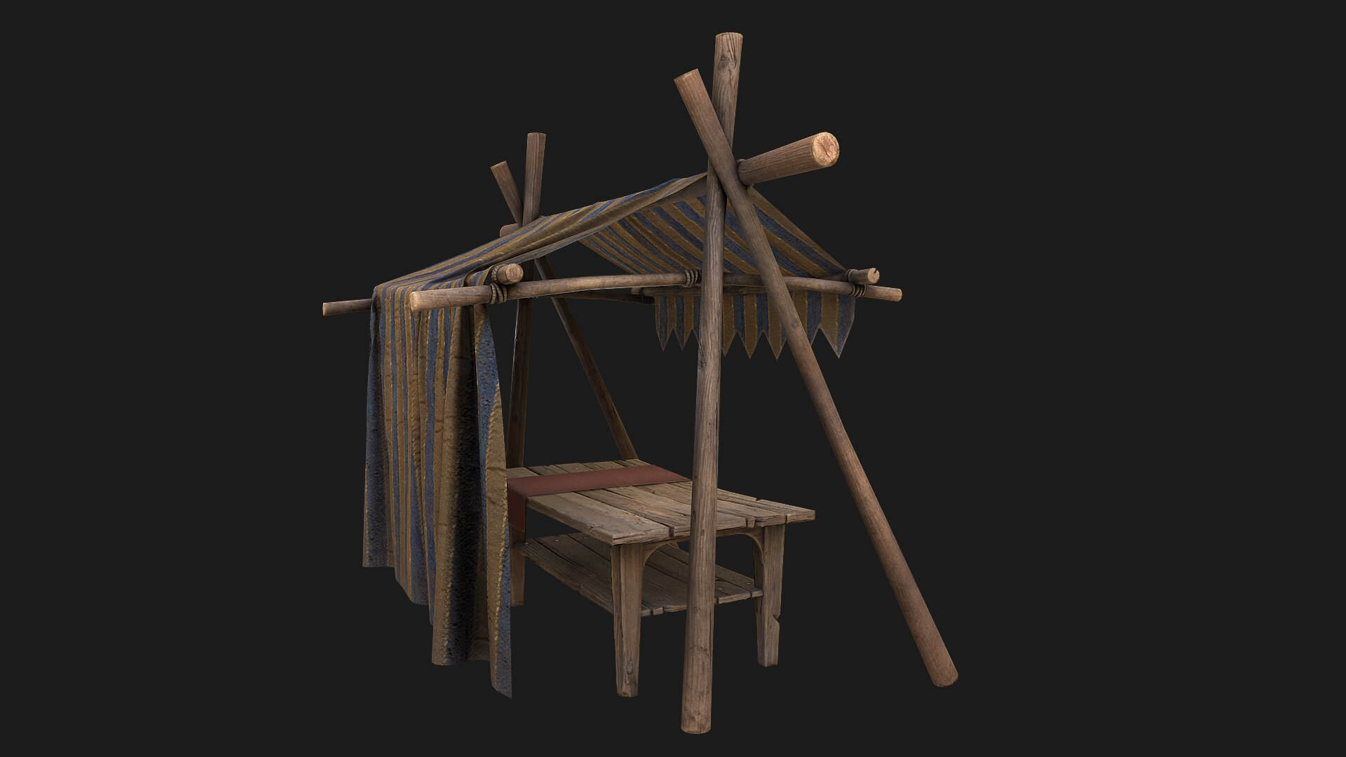Medieval Market Stall Blue Yellow - 3D Model by Dereza