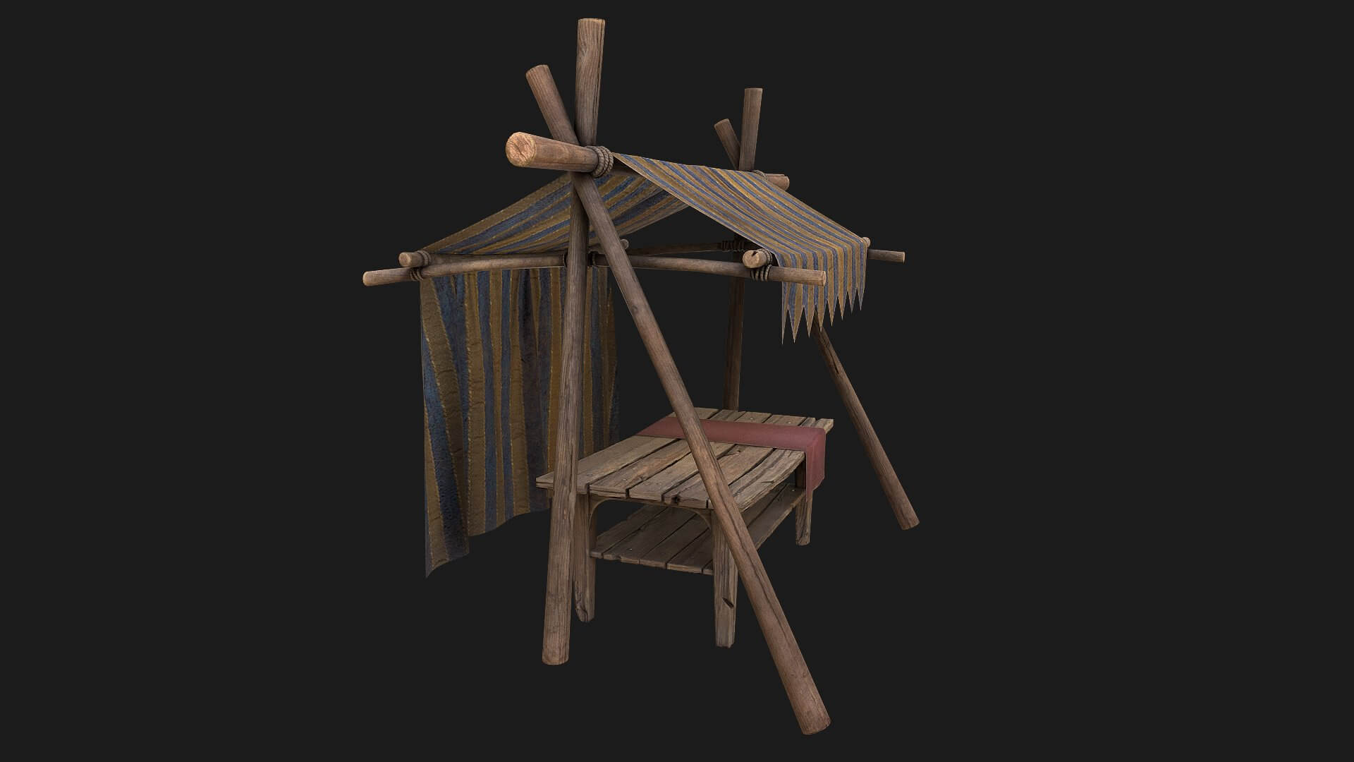 Medieval Market Stall Blue Yellow - 3D Model by Dereza