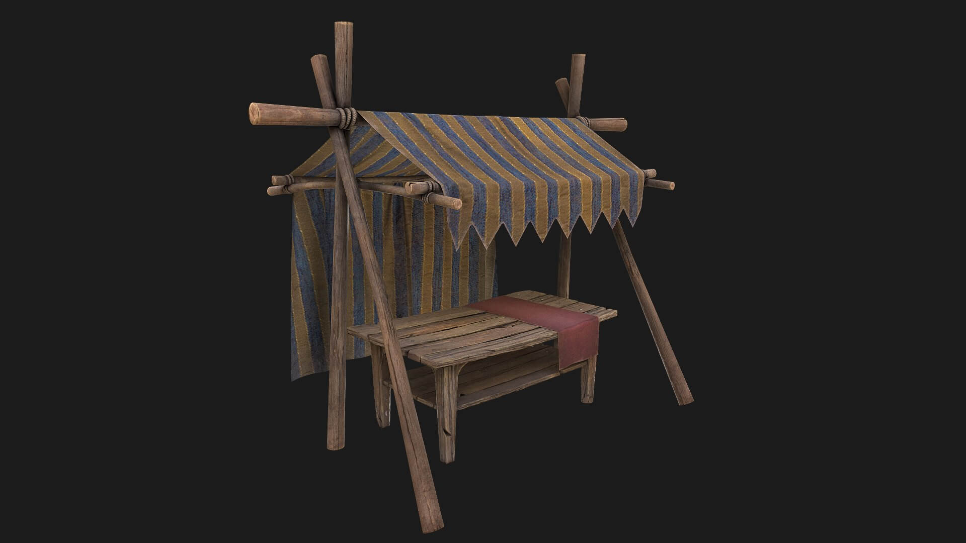 Medieval Market Stall Blue Yellow - 3D Model by Dereza