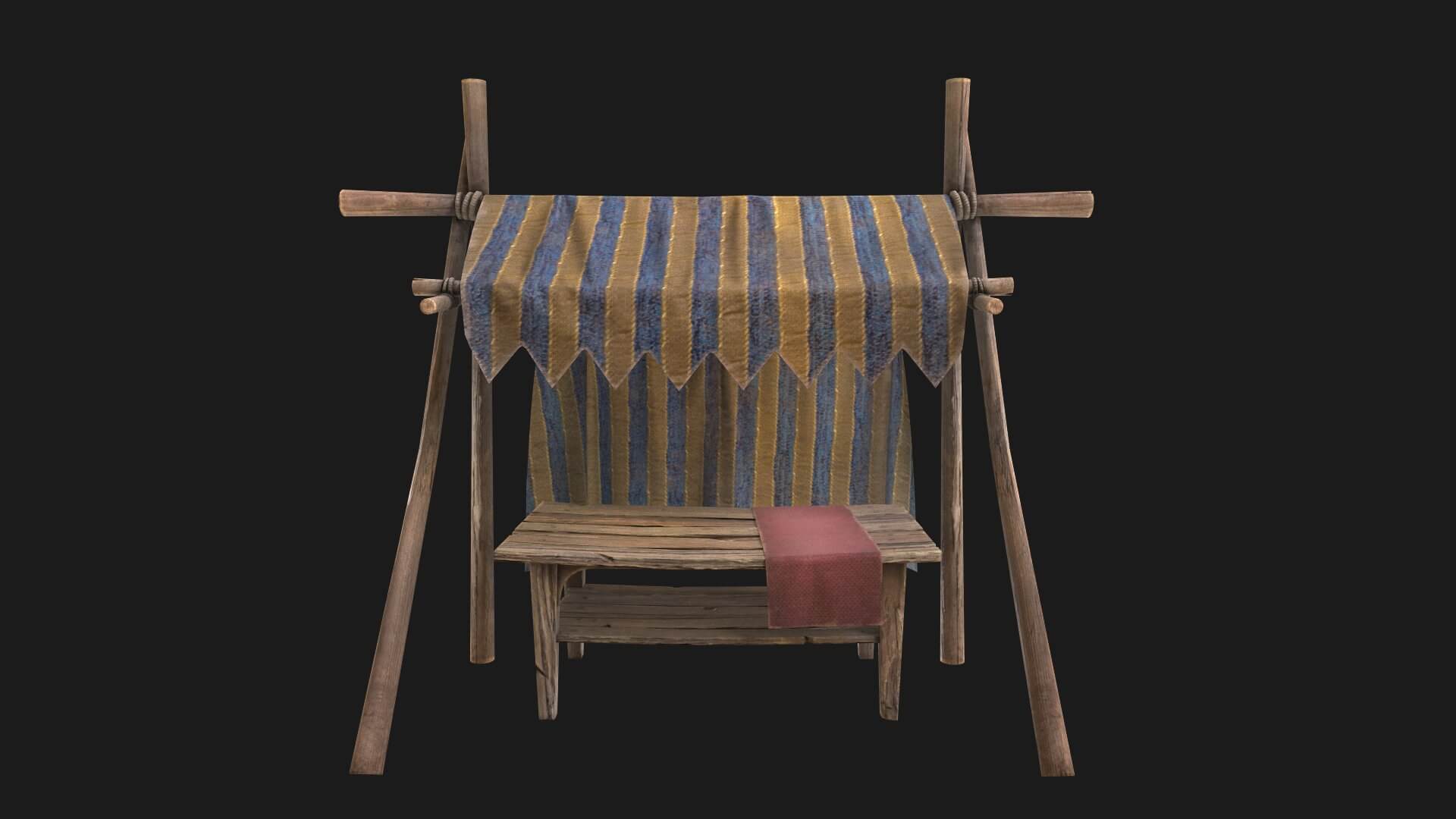Medieval Market Stall Blue Yellow - 3D Model by Dereza