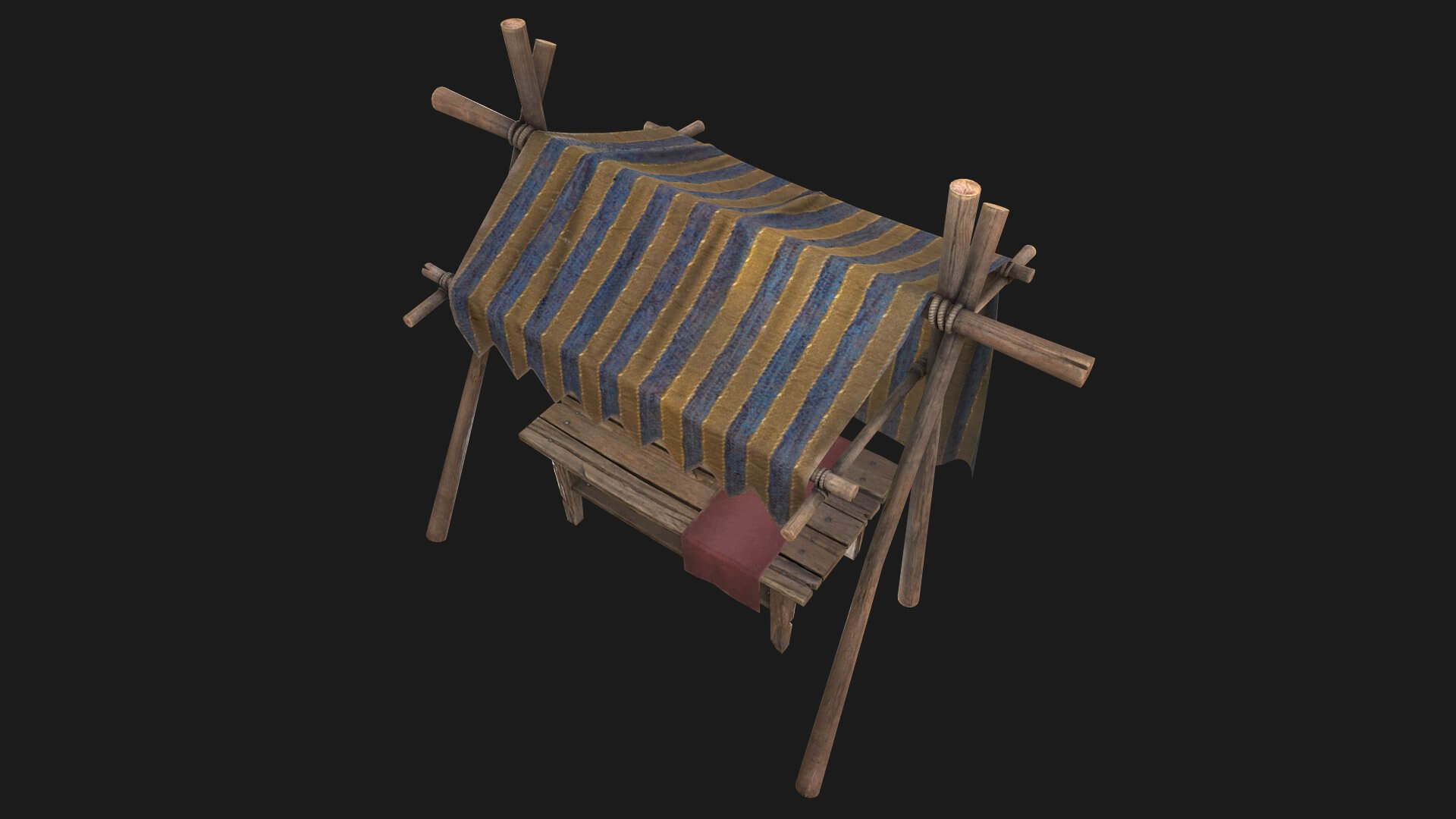 Medieval Market Stall Blue Yellow - 3D Model by Dereza