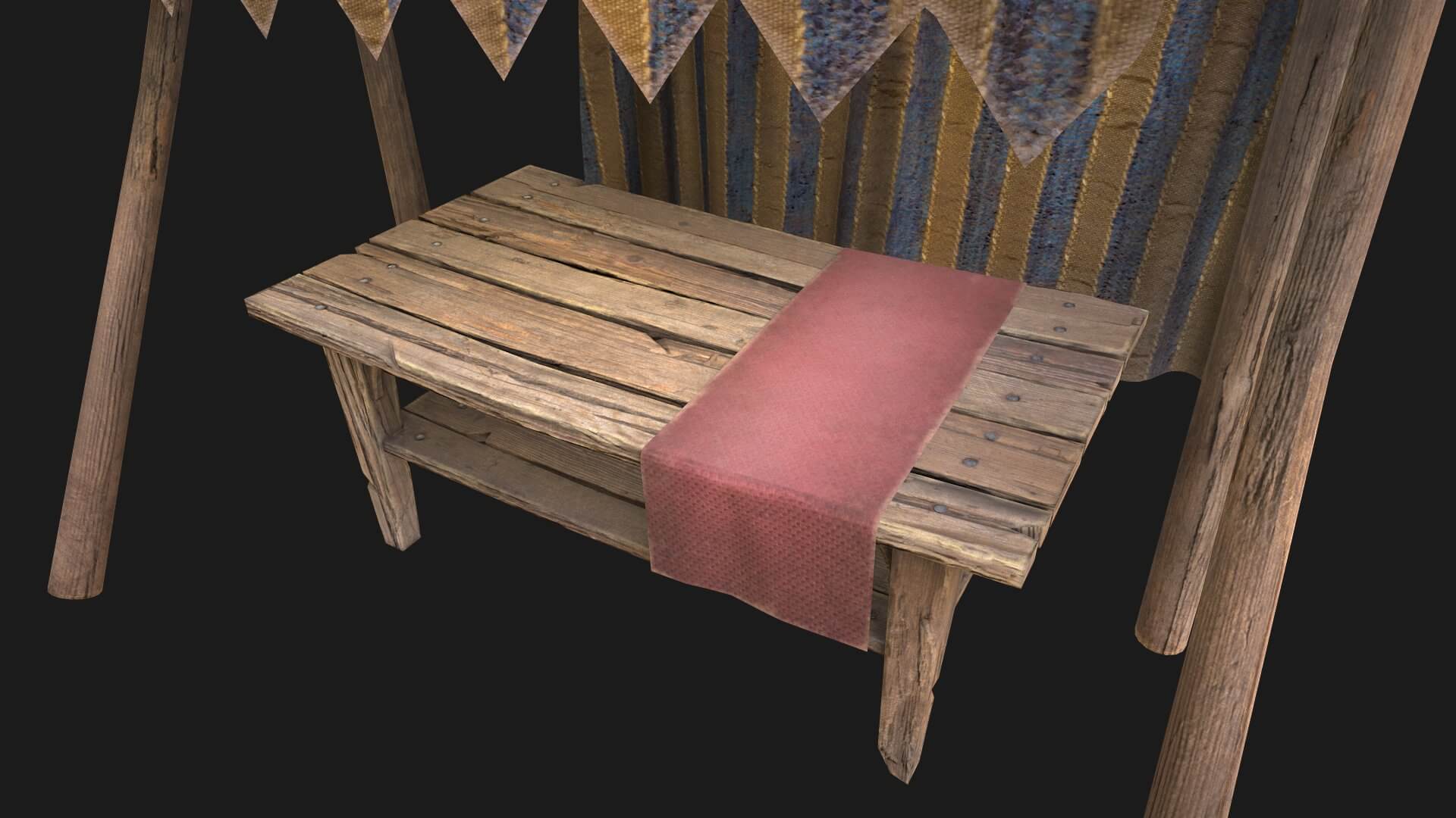 Medieval Market Stall Blue Yellow - 3D Model by Dereza