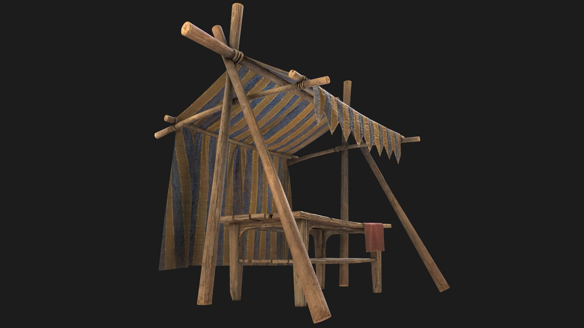 Medieval Market Stall Blue Yellow - 3D Model by Dereza