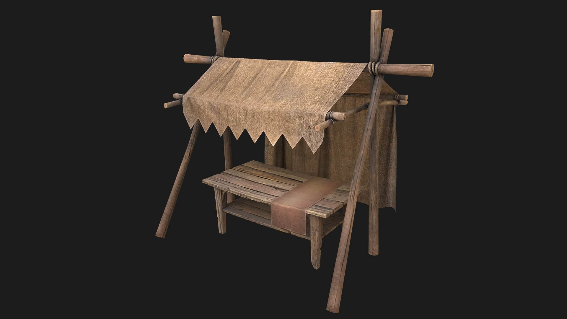 Medieval Market Stall Brown - 3D Model by Dereza
