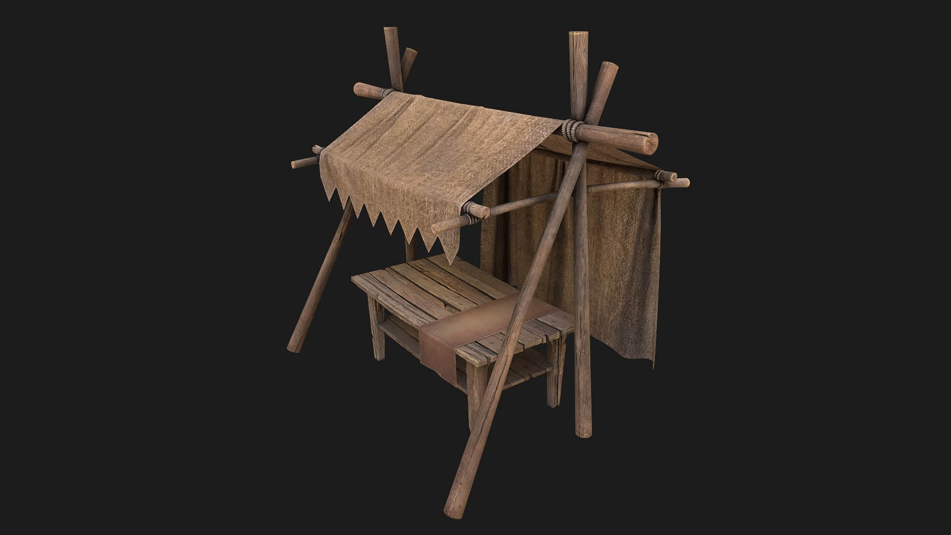 Medieval Market Stall Brown - 3D Model by Dereza