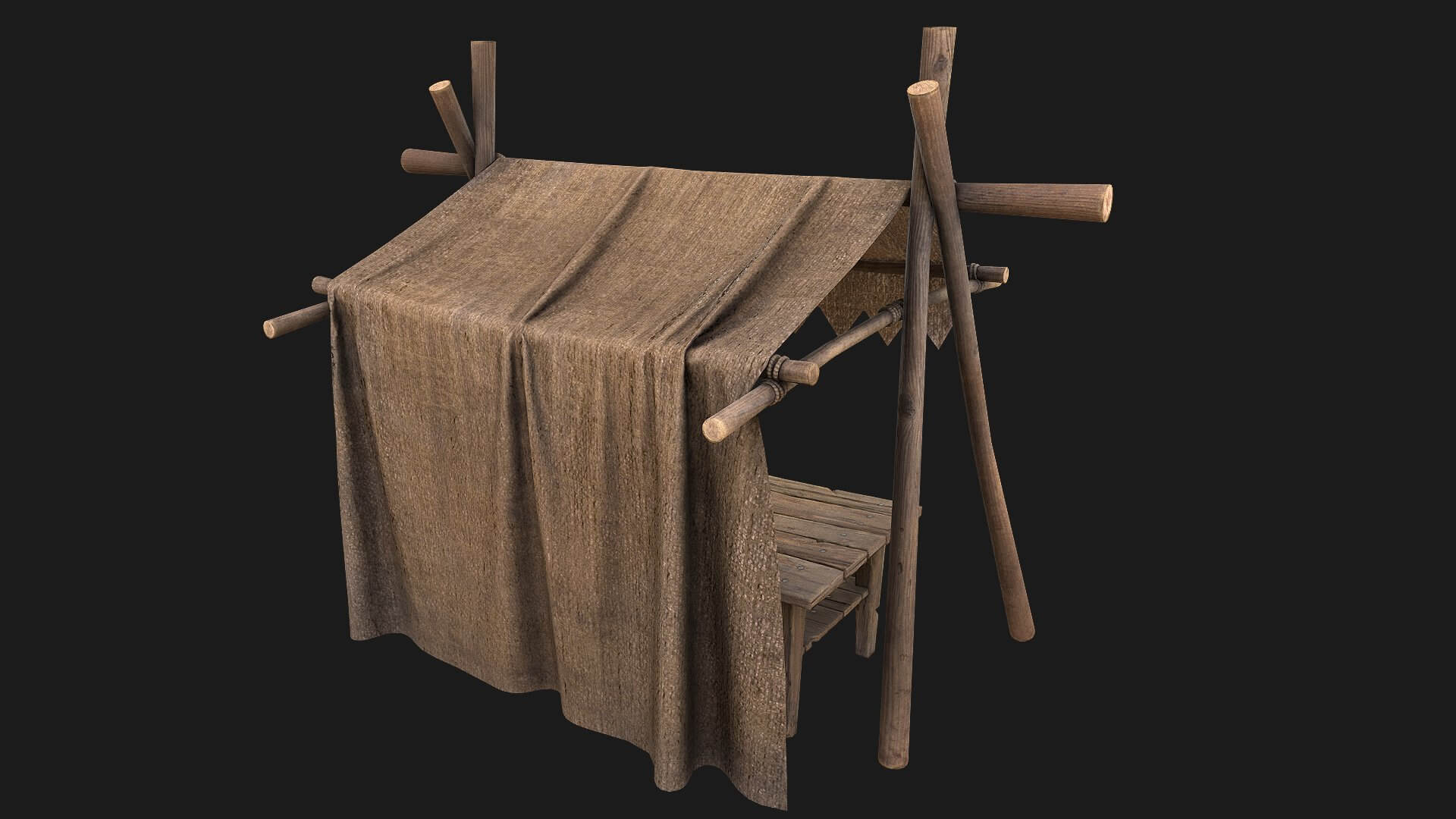 Medieval Market Stall Brown - 3D Model by Dereza