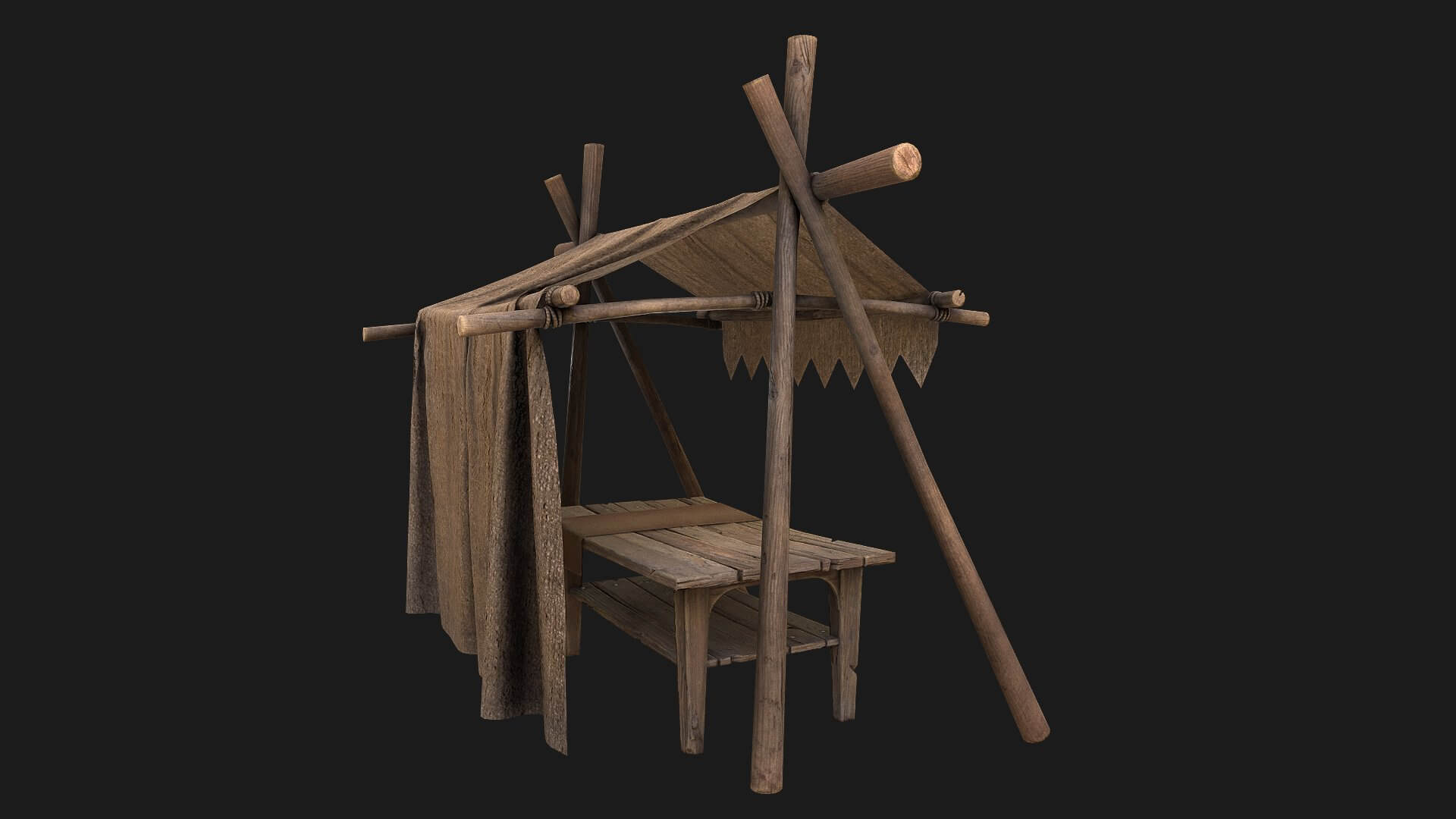 Medieval Market Stall Brown - 3D Model by Dereza