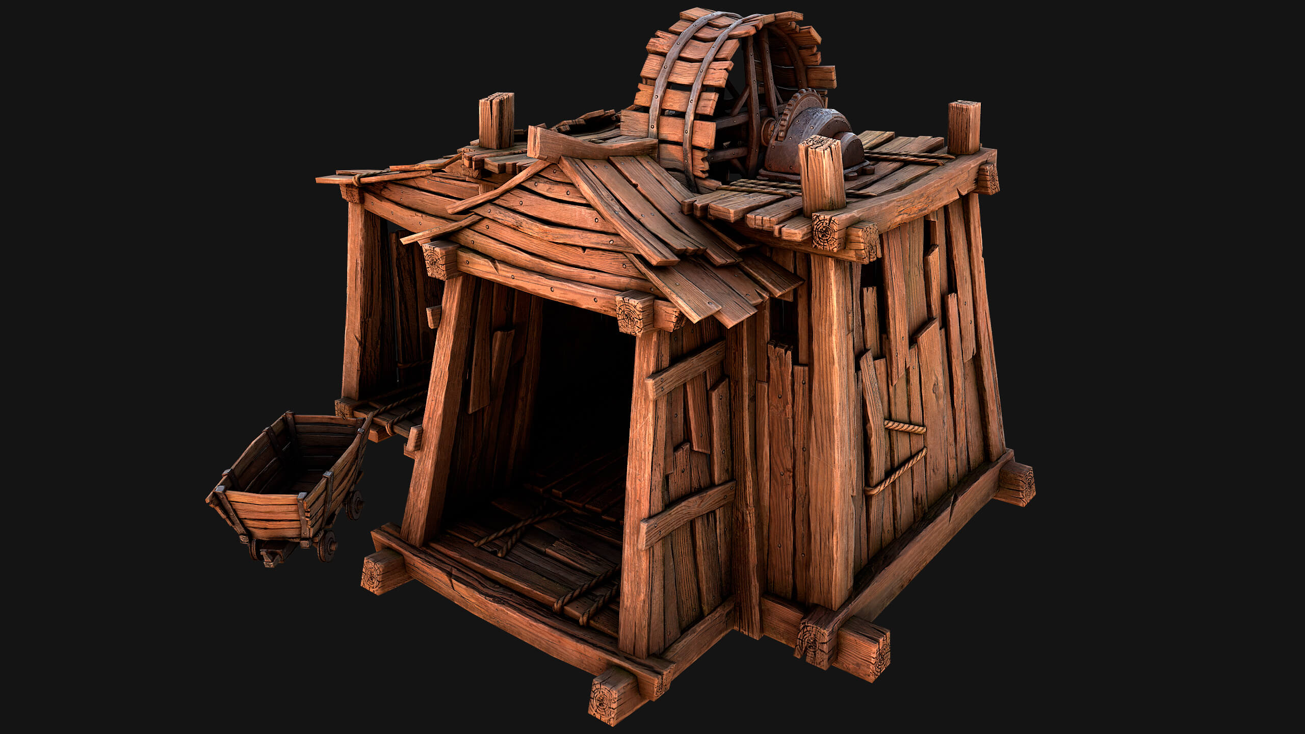 Medieval Mine Steampunk and Mining Cart - 3D Model by Dereza