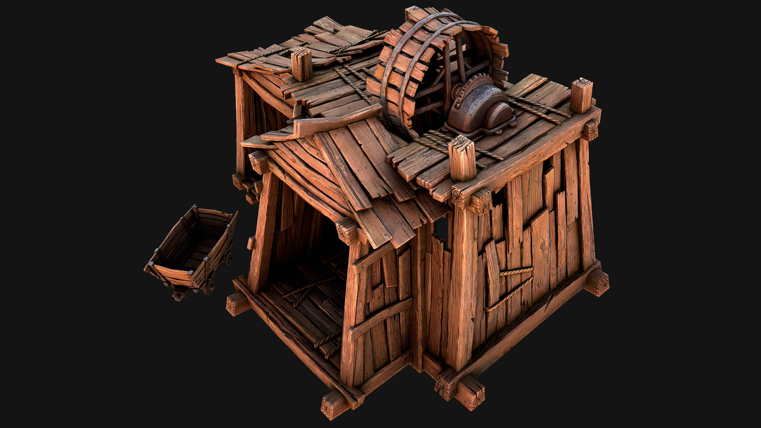 Medieval Mine Steampunk and Mining Cart - 3D Model by Dereza