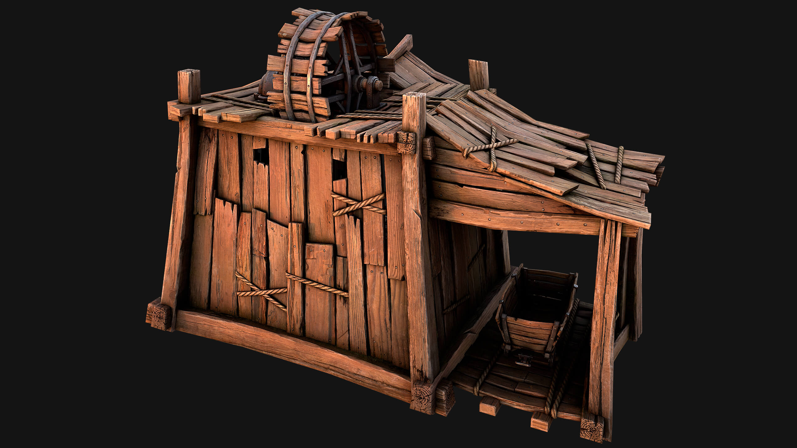 Medieval Mine Steampunk and Mining Cart - 3D Model by Dereza