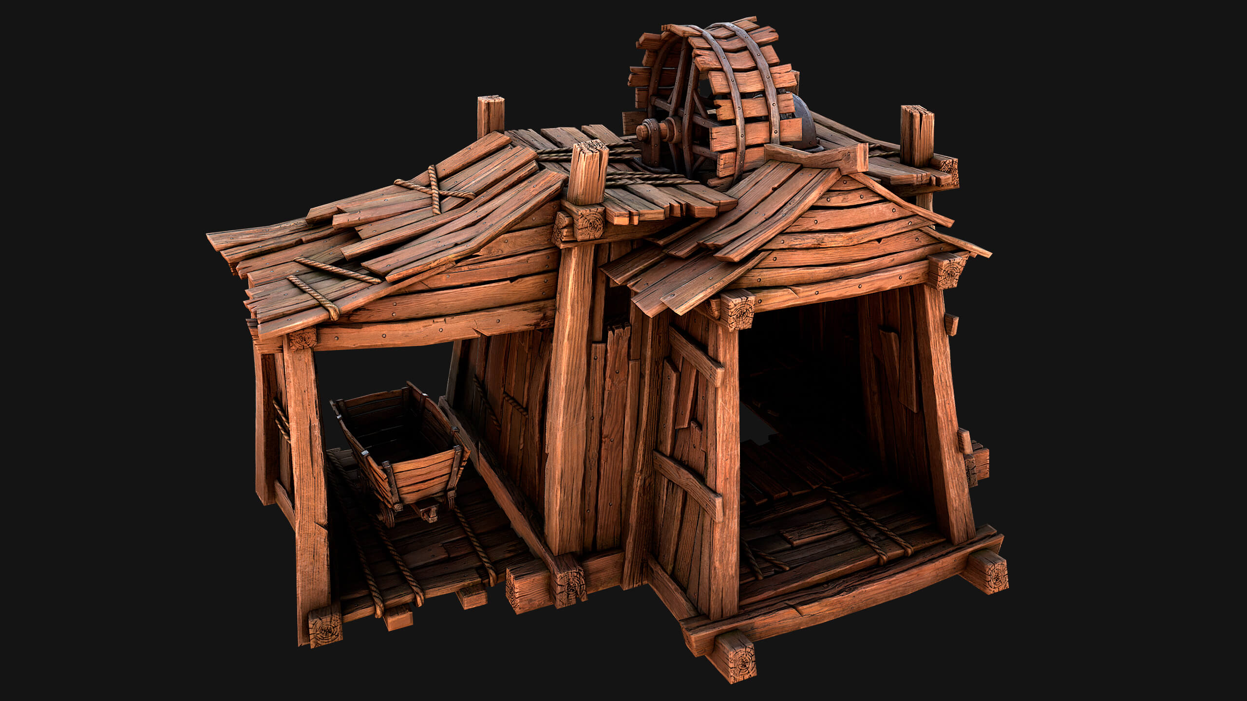 Medieval Mine Steampunk and Mining Cart - 3D Model by Dereza