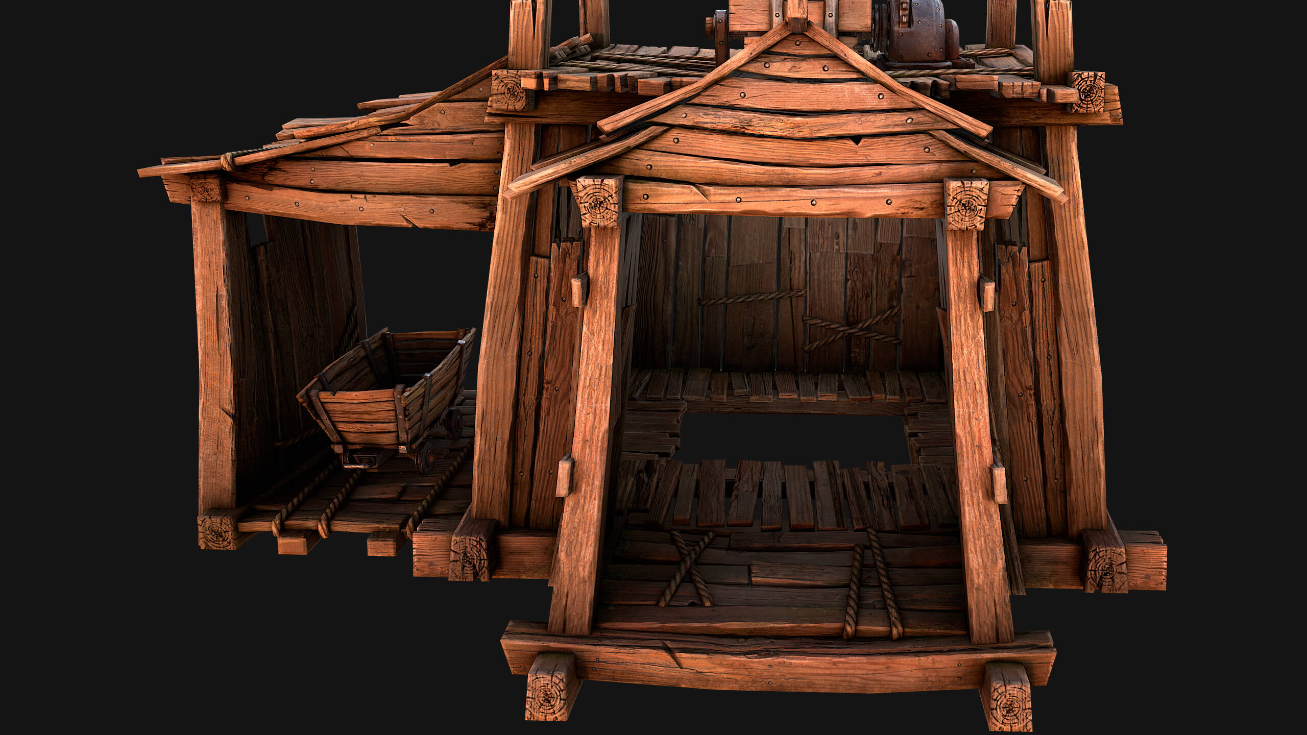Medieval Mine Steampunk and Mining Cart - 3D Model by Dereza
