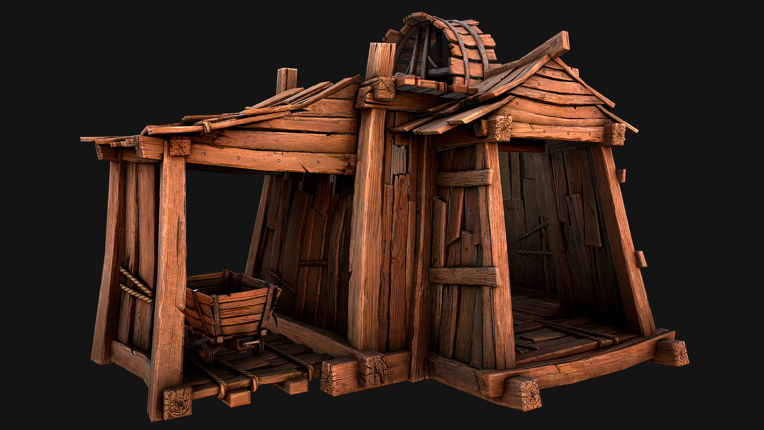 Medieval Mine Steampunk and Mining Cart - 3D Model by Dereza
