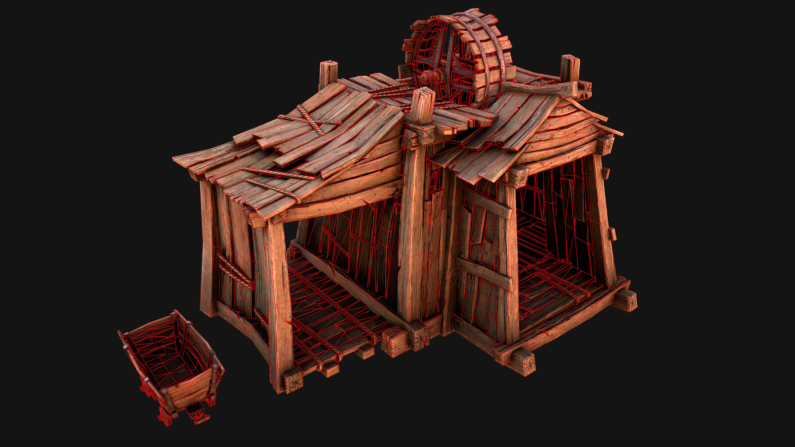 Medieval Mine Steampunk and Mining Cart - 3D Model by Dereza