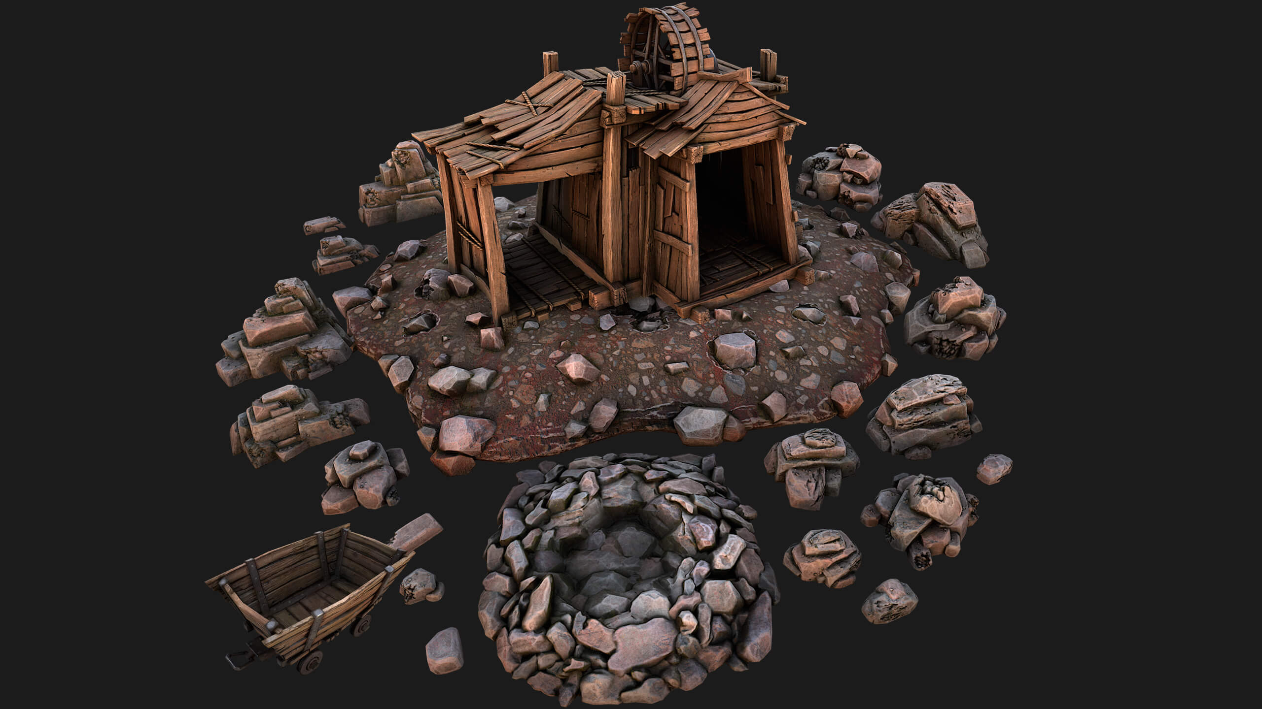 Medieval Mine Industrial Environment Pack Ore Minerals Cryst - 3D Model ...