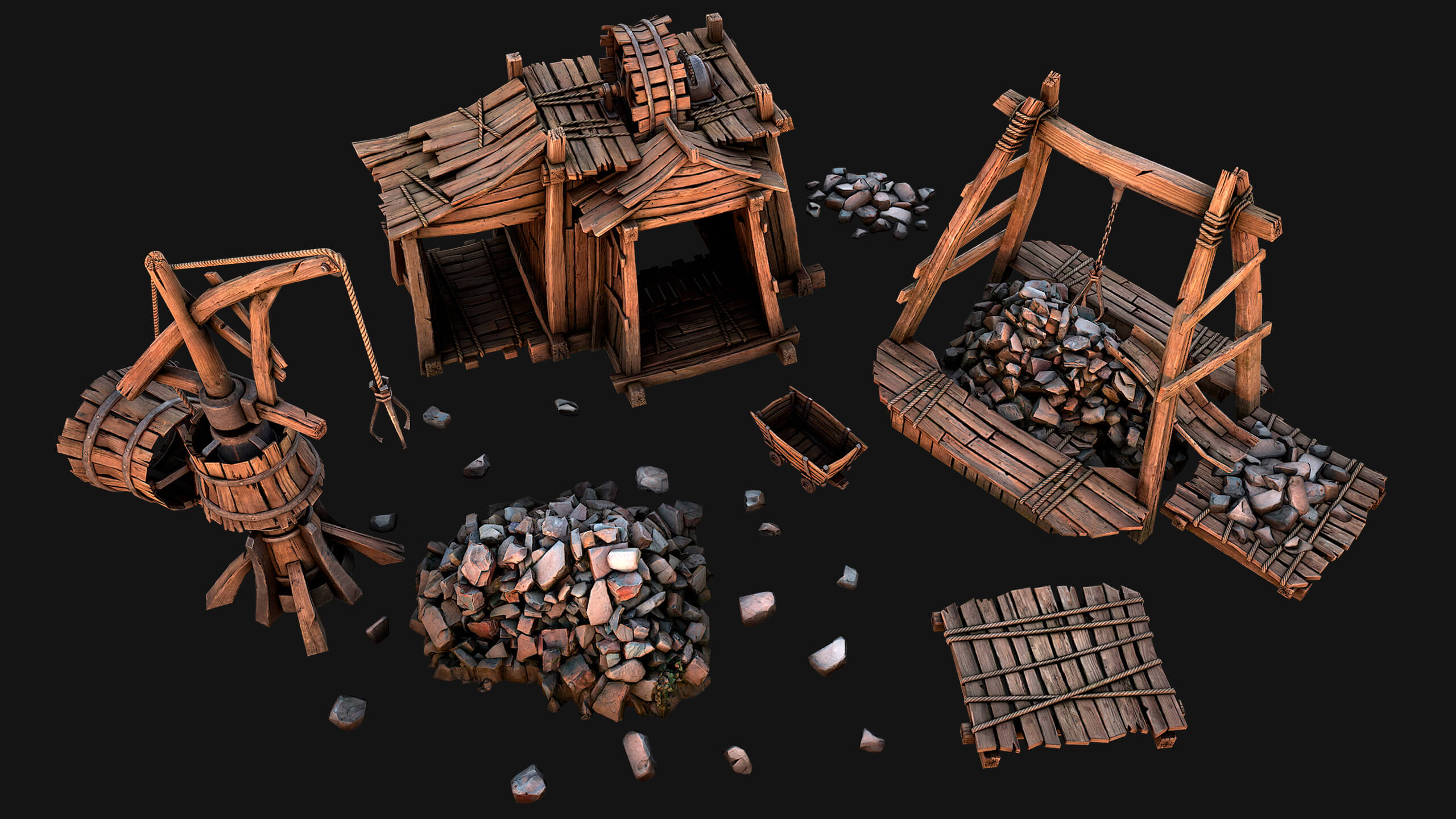 Medieval Mine Quarry Industrial Pack - 3D Model by Dereza