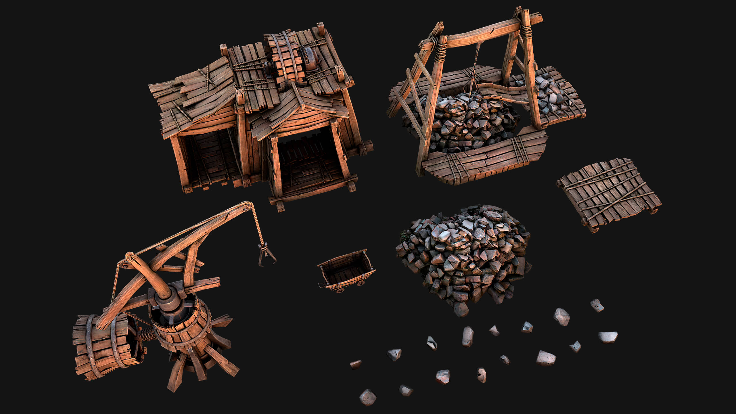 Medieval Mine Quarry Industrial Pack - 3D Model by Dereza