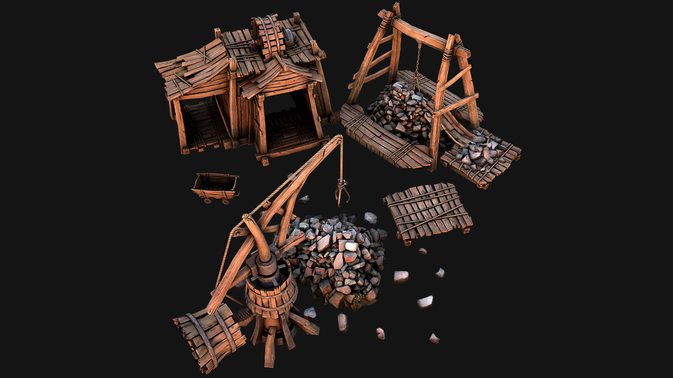 Medieval Mine Quarry Industrial Pack - 3D Model by Dereza