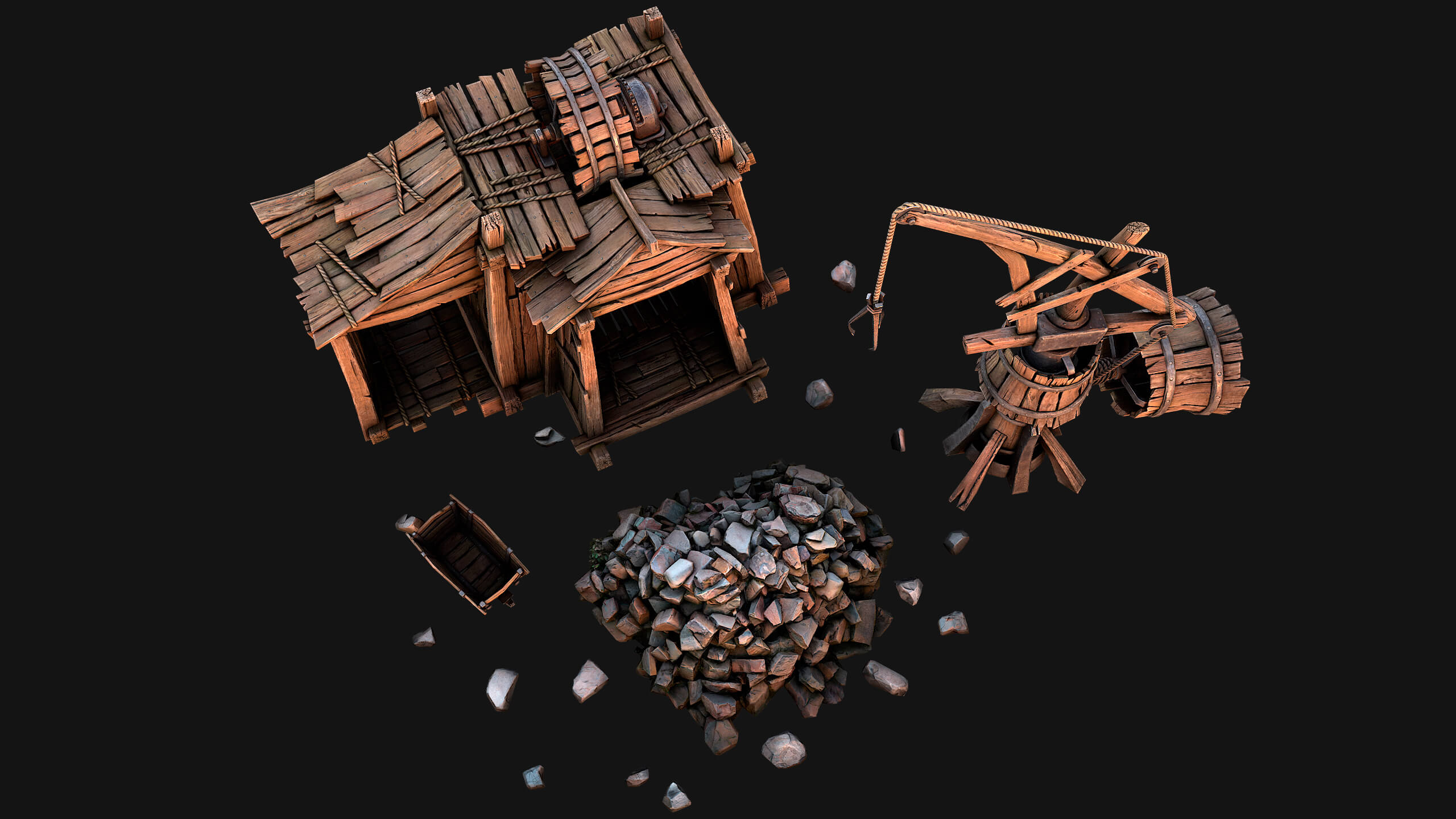 Medieval Mine Quarry Industrial Pack - 3D Model by Dereza