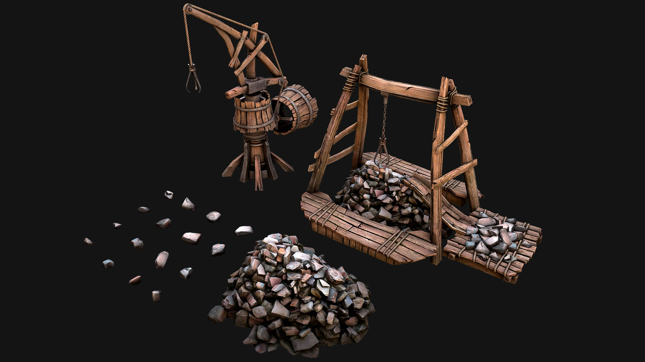 Medieval Quarry Mine With Crane Pack - 3D Model by Dereza