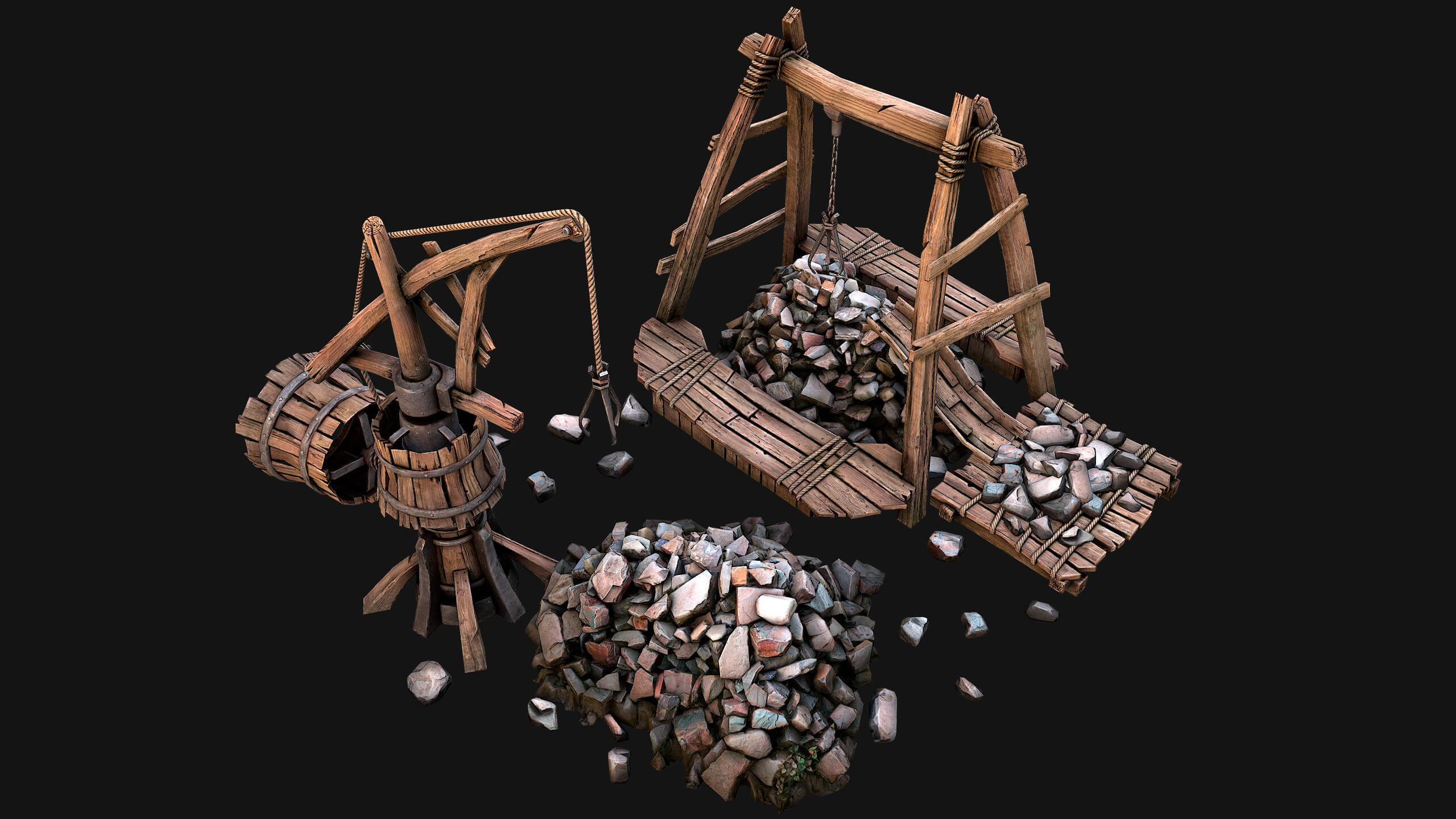 Medieval Quarry Mine With Crane Pack - 3D Model by Dereza