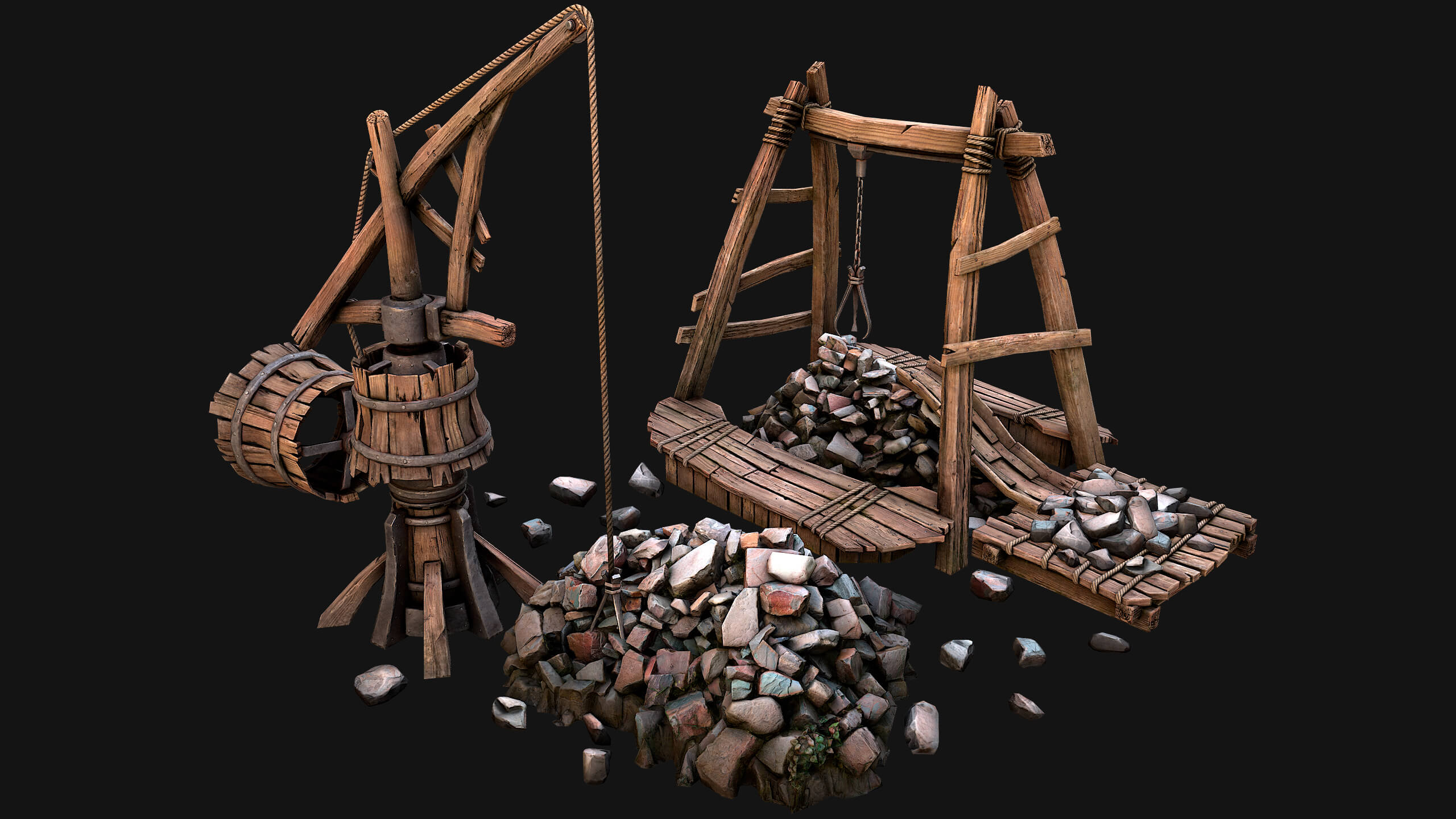 Medieval Quarry Mine With Crane Pack - 3D Model by Dereza