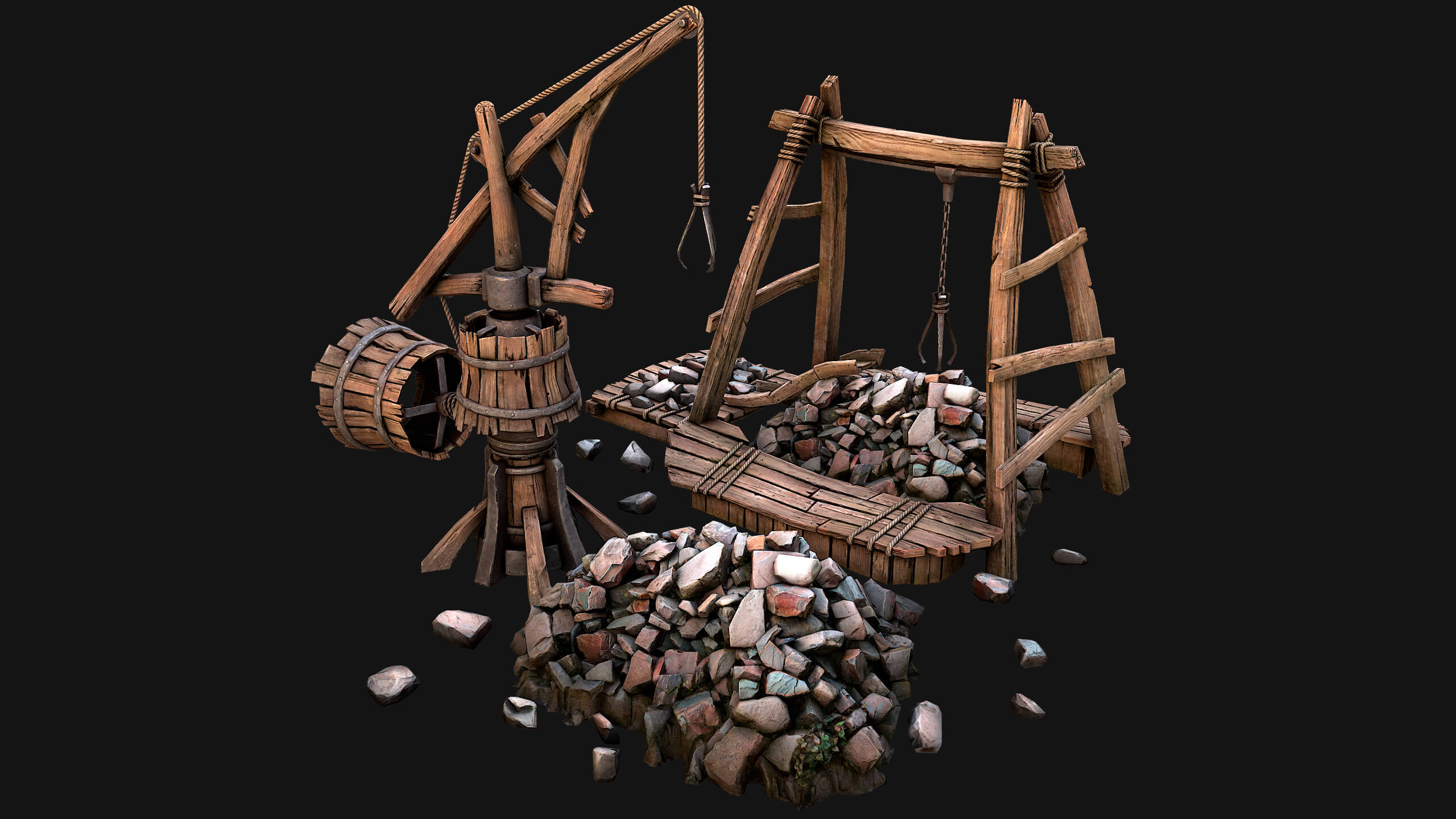 Medieval Quarry Mine With Crane Pack - 3D Model by Dereza