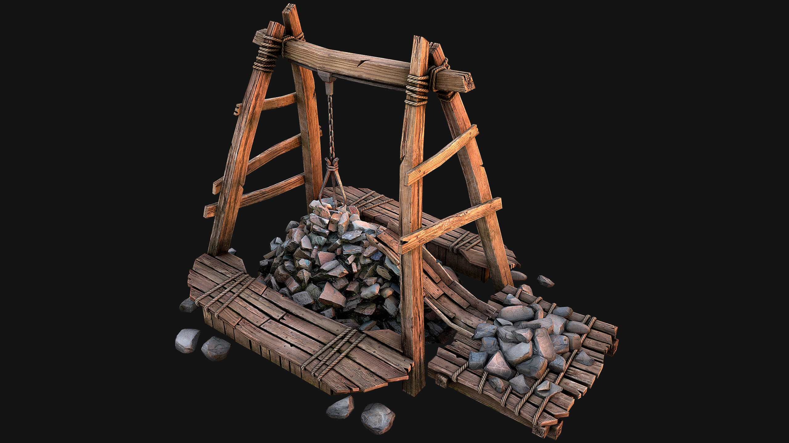 Medieval Quarry Mine With Crane Pack - 3D Model by Dereza