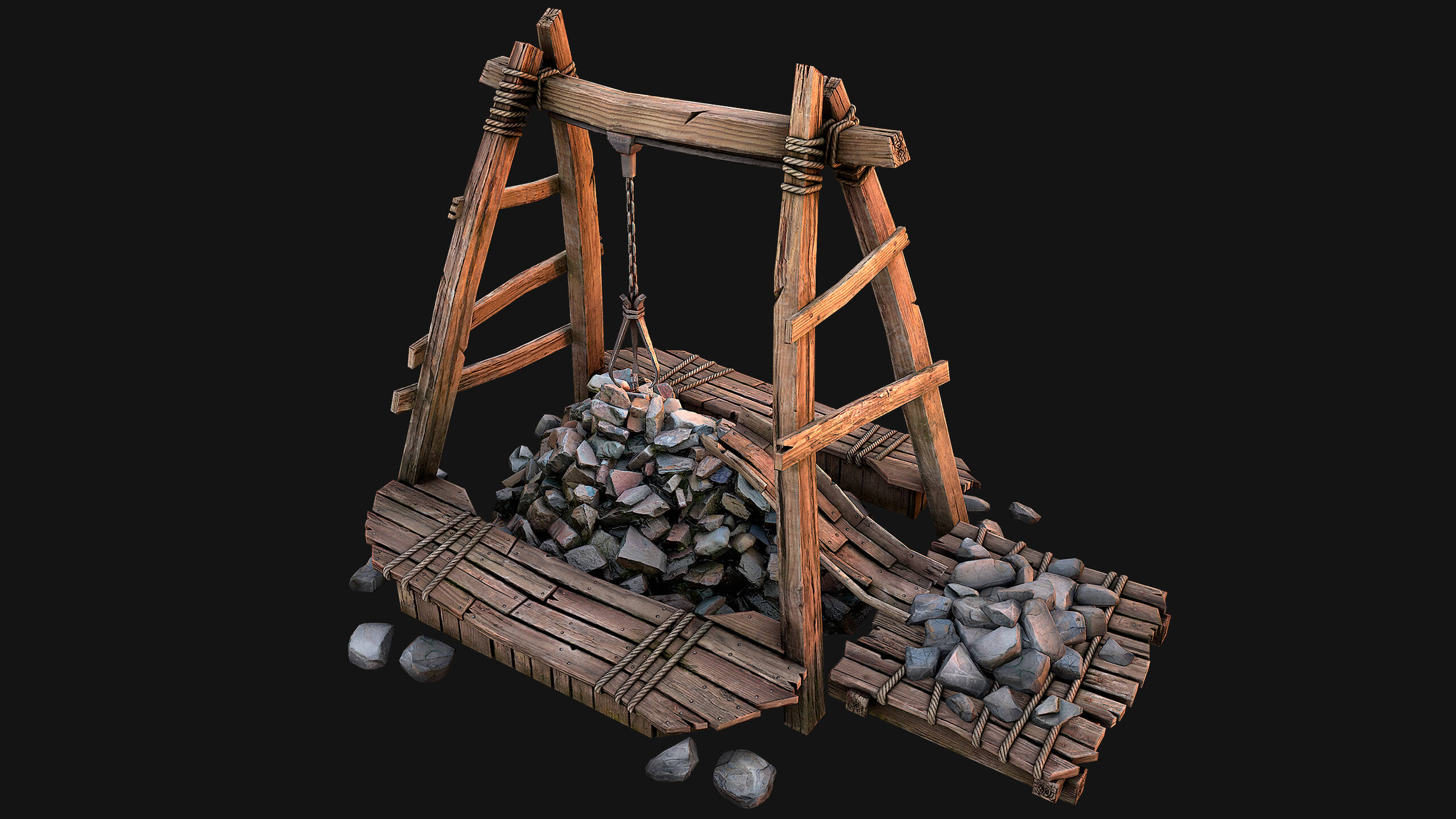 Medieval Quarry Mine With Crane Pack - 3D Model by Dereza