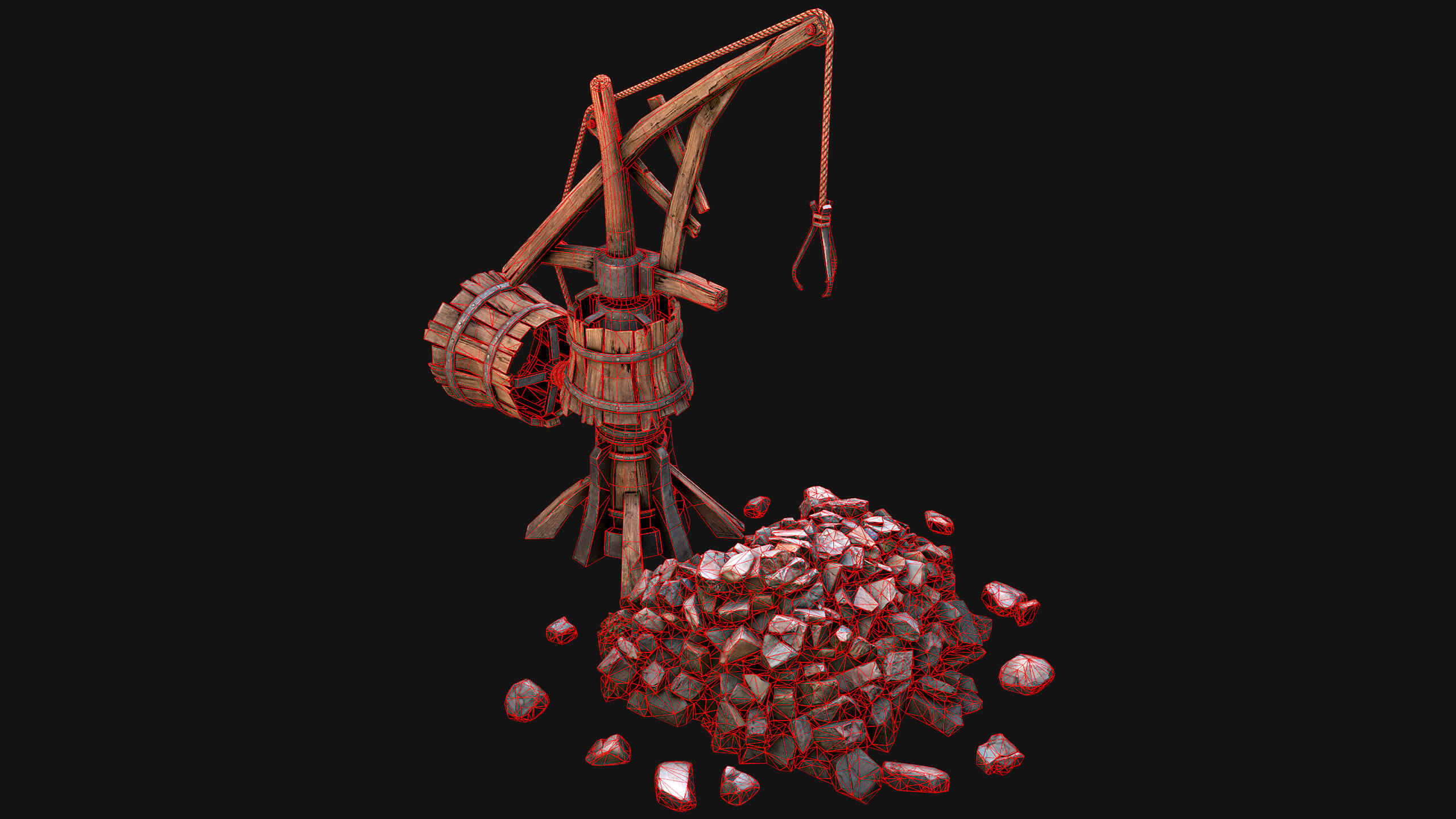 Medieval Quarry Mine With Crane Pack - 3D Model by Dereza