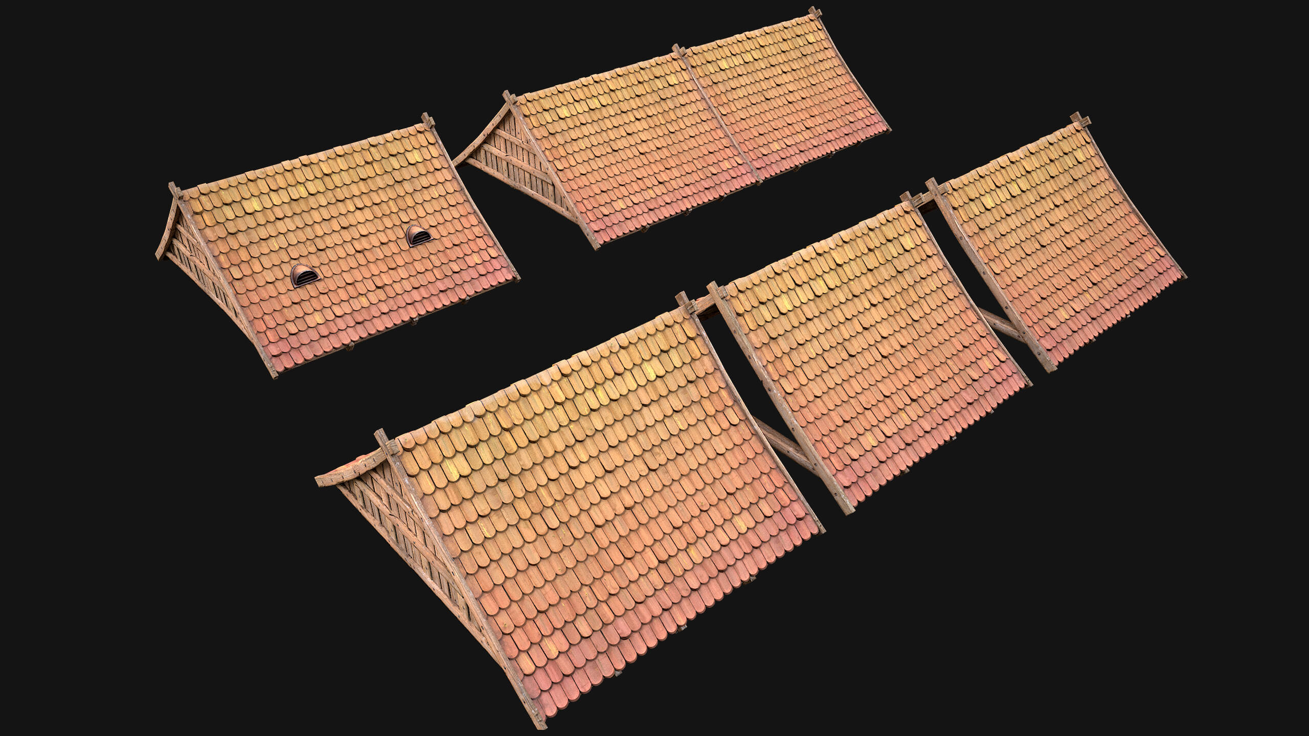 Medieval Tile Roof Modular - 3D Model by Dereza
