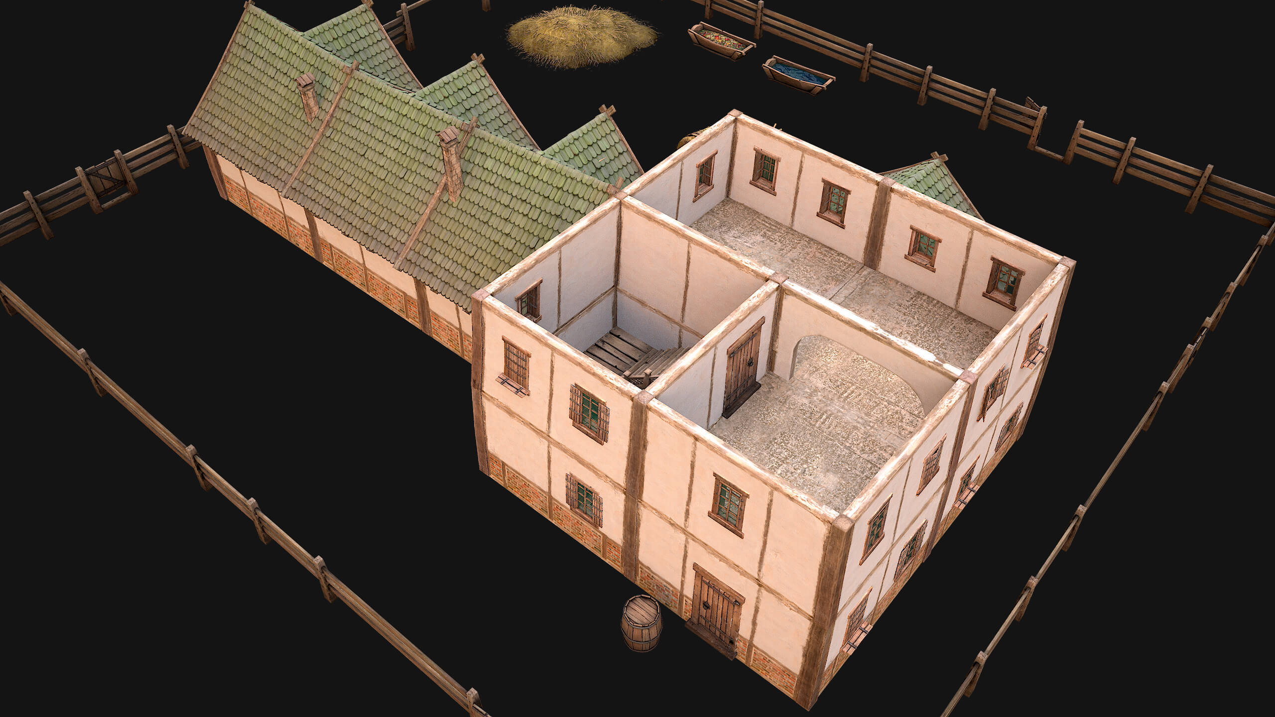 Medieval Stable Farm House - 3D Model by Dereza