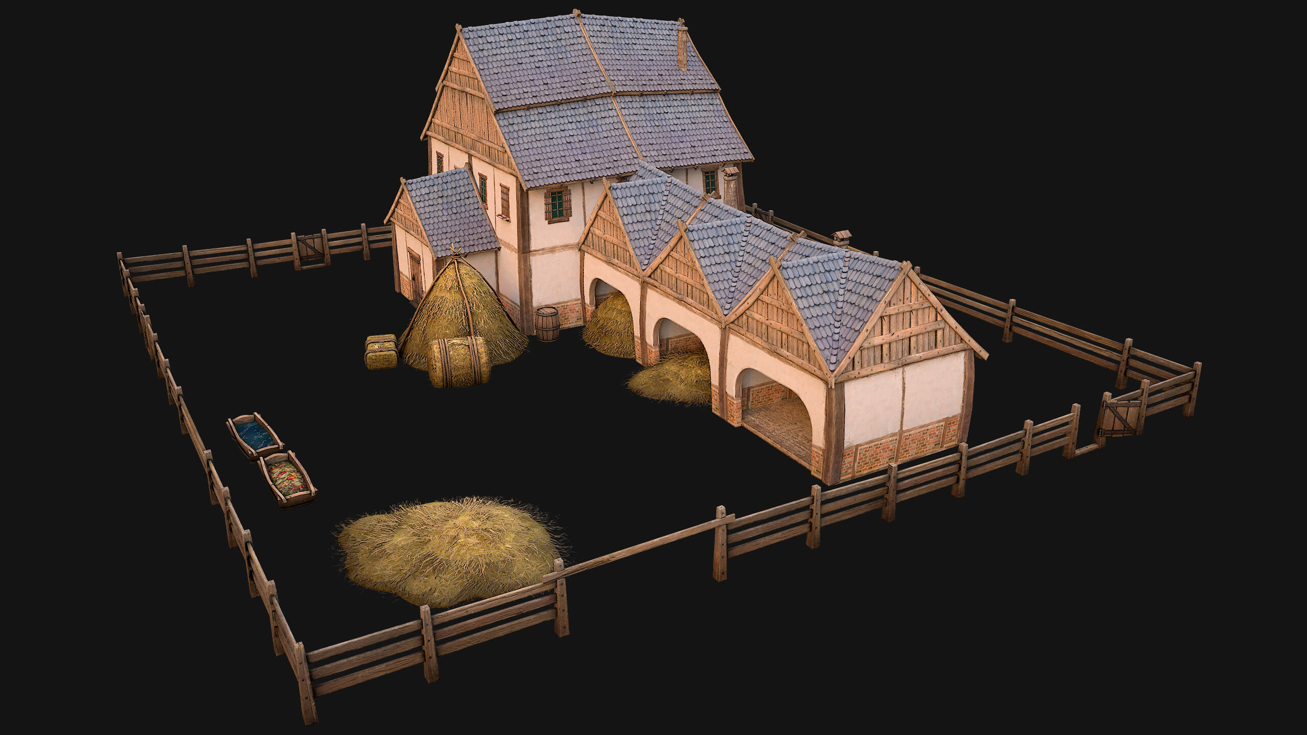 Medieval Stable Farm House - 3D Model by Dereza