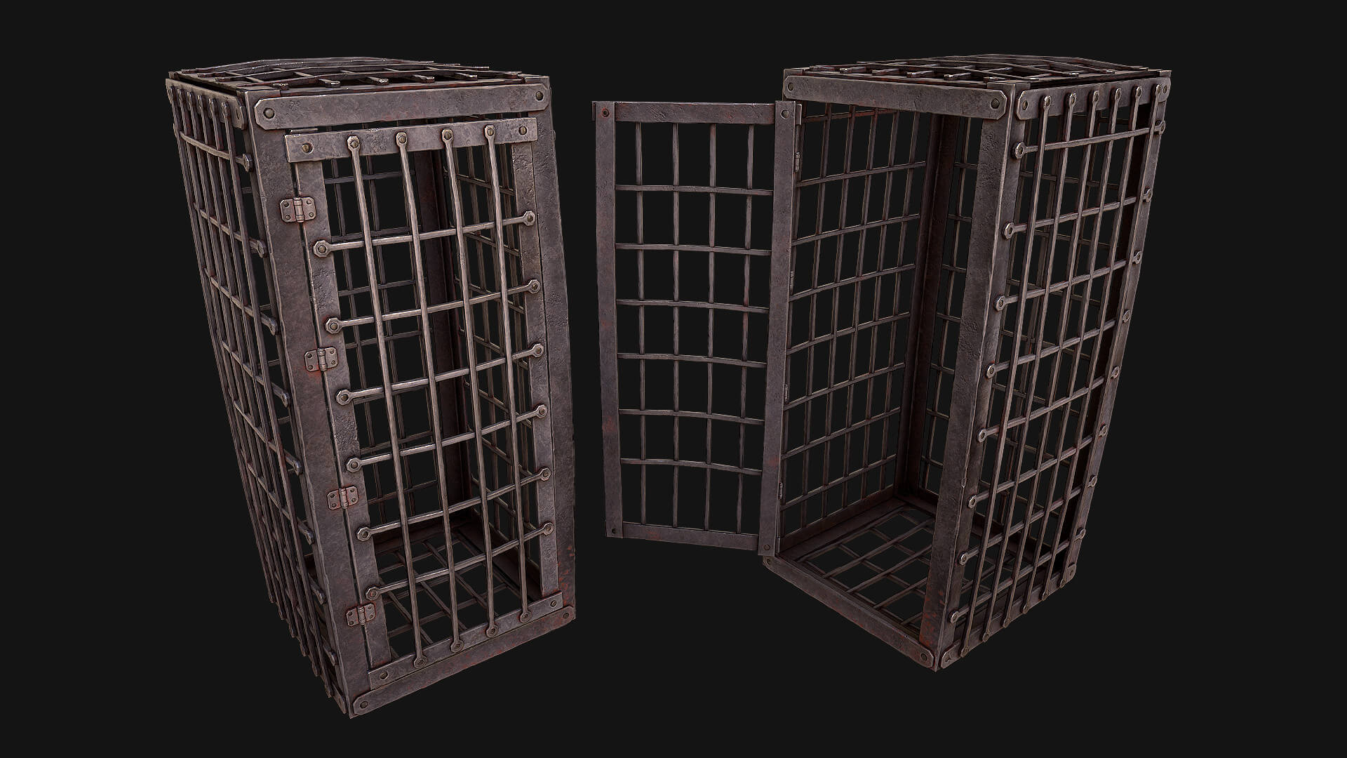 Medieval Torture Cage Set - 3D Model by Dereza