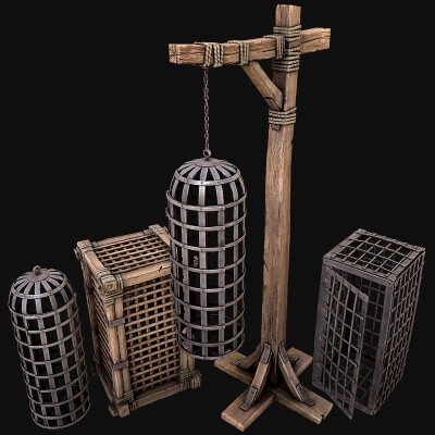 Medieval Torture Cage Set - 3D Model by Dereza