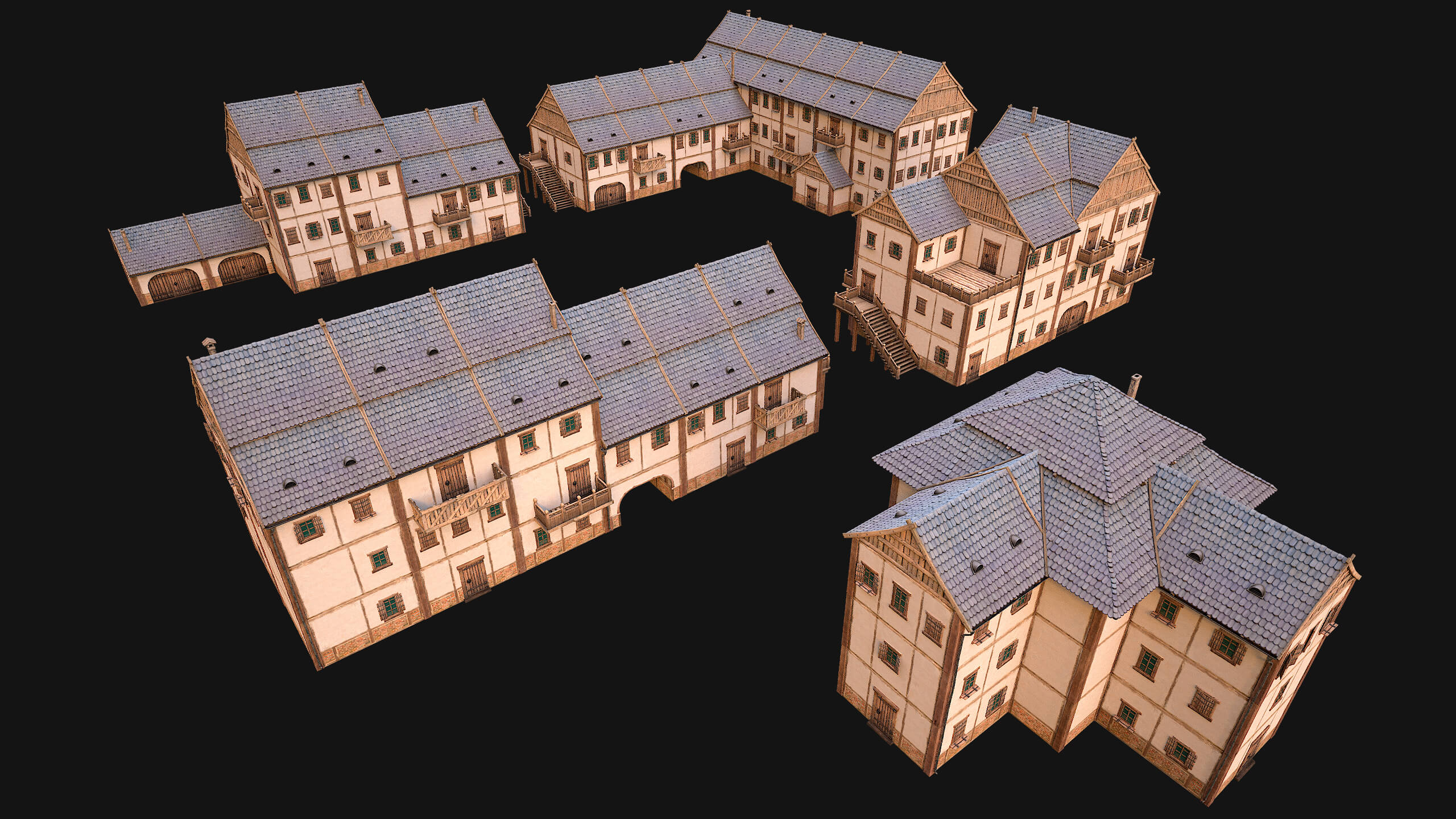 Medieval Town Building Pack 5 Models - 3D Model by Dereza
