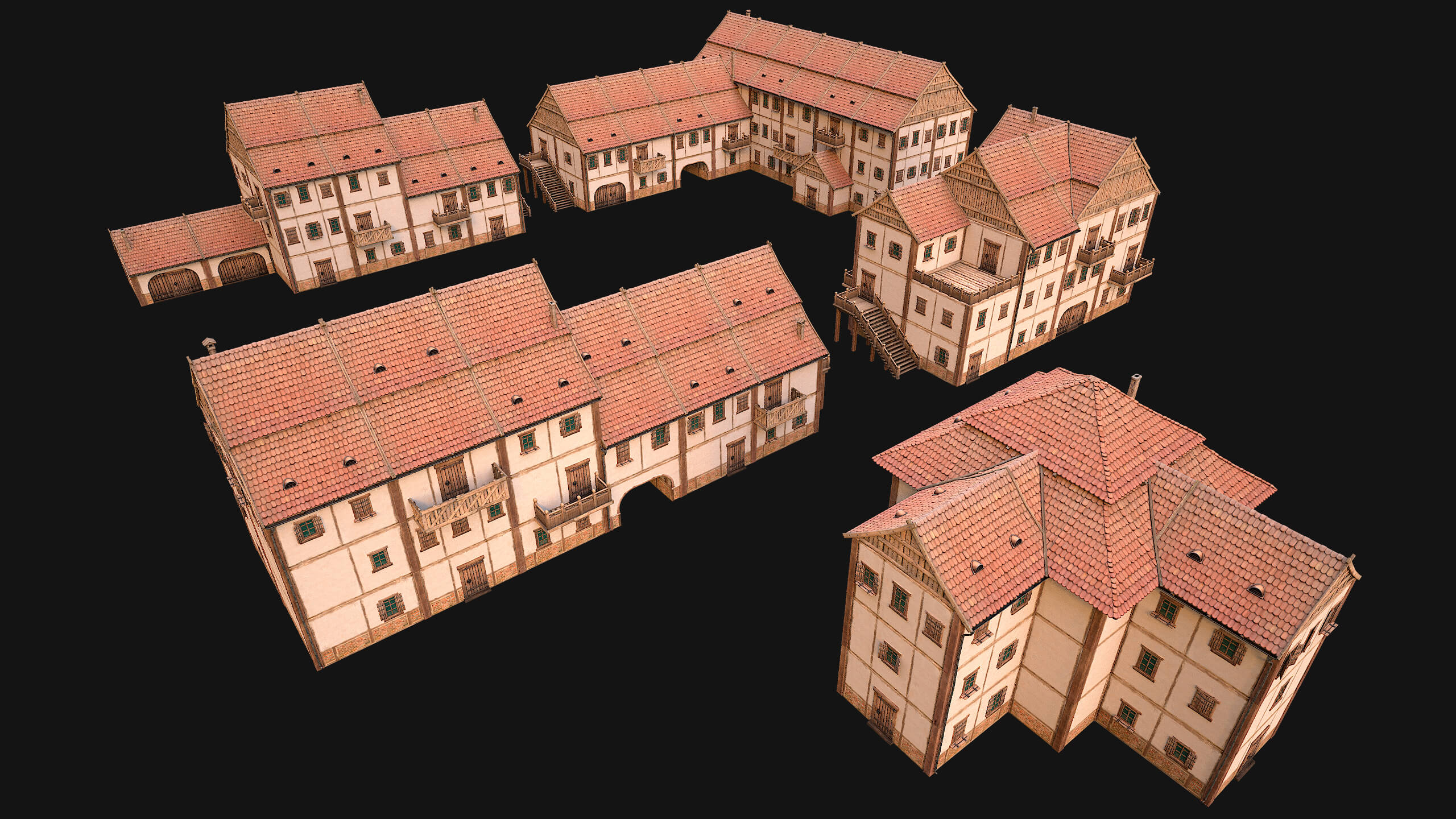 Medieval Town Building Pack 5 Models - 3D Model by Dereza